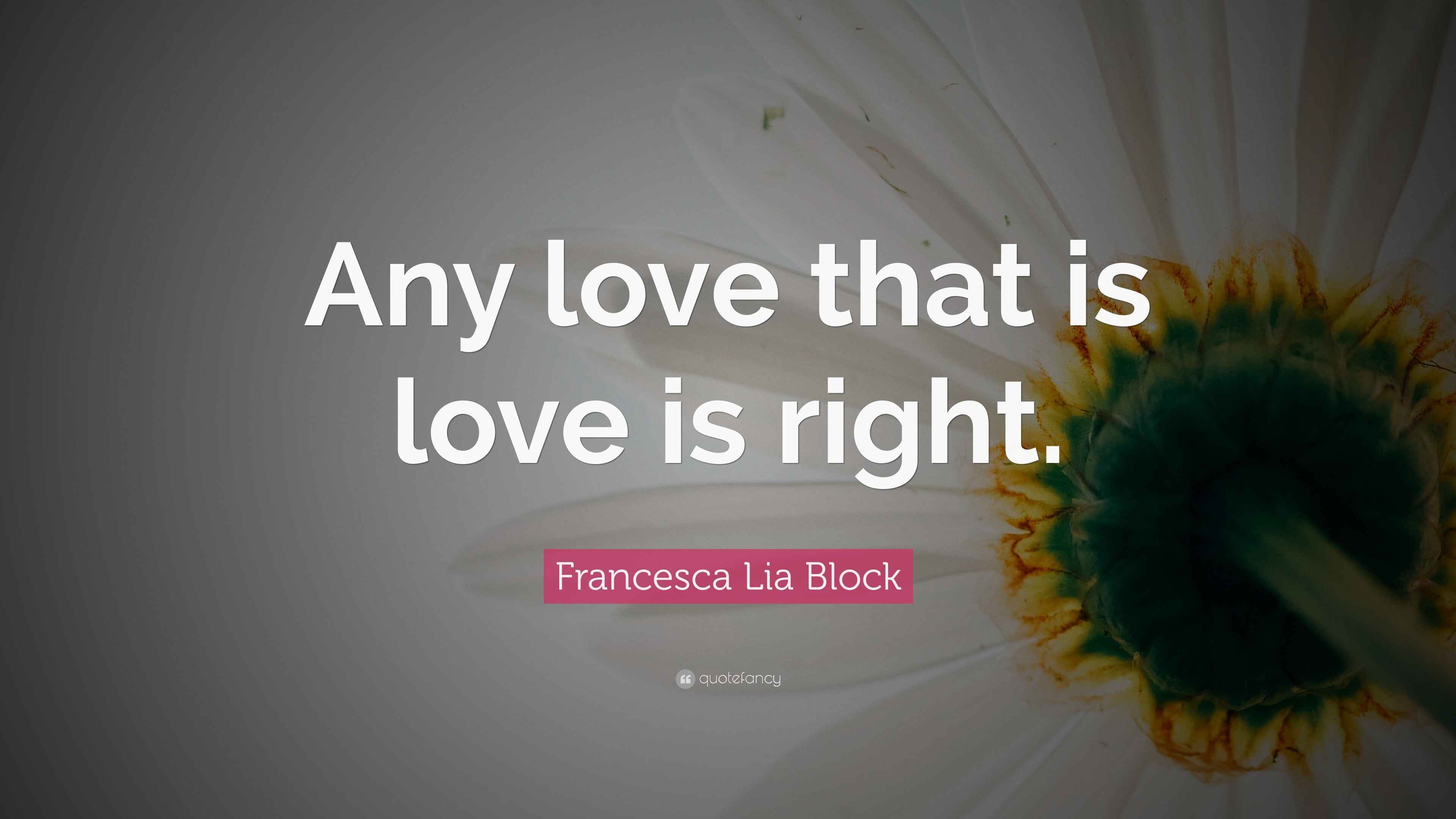 Francesca Lia Block Quote: “Any love that is love is right.”