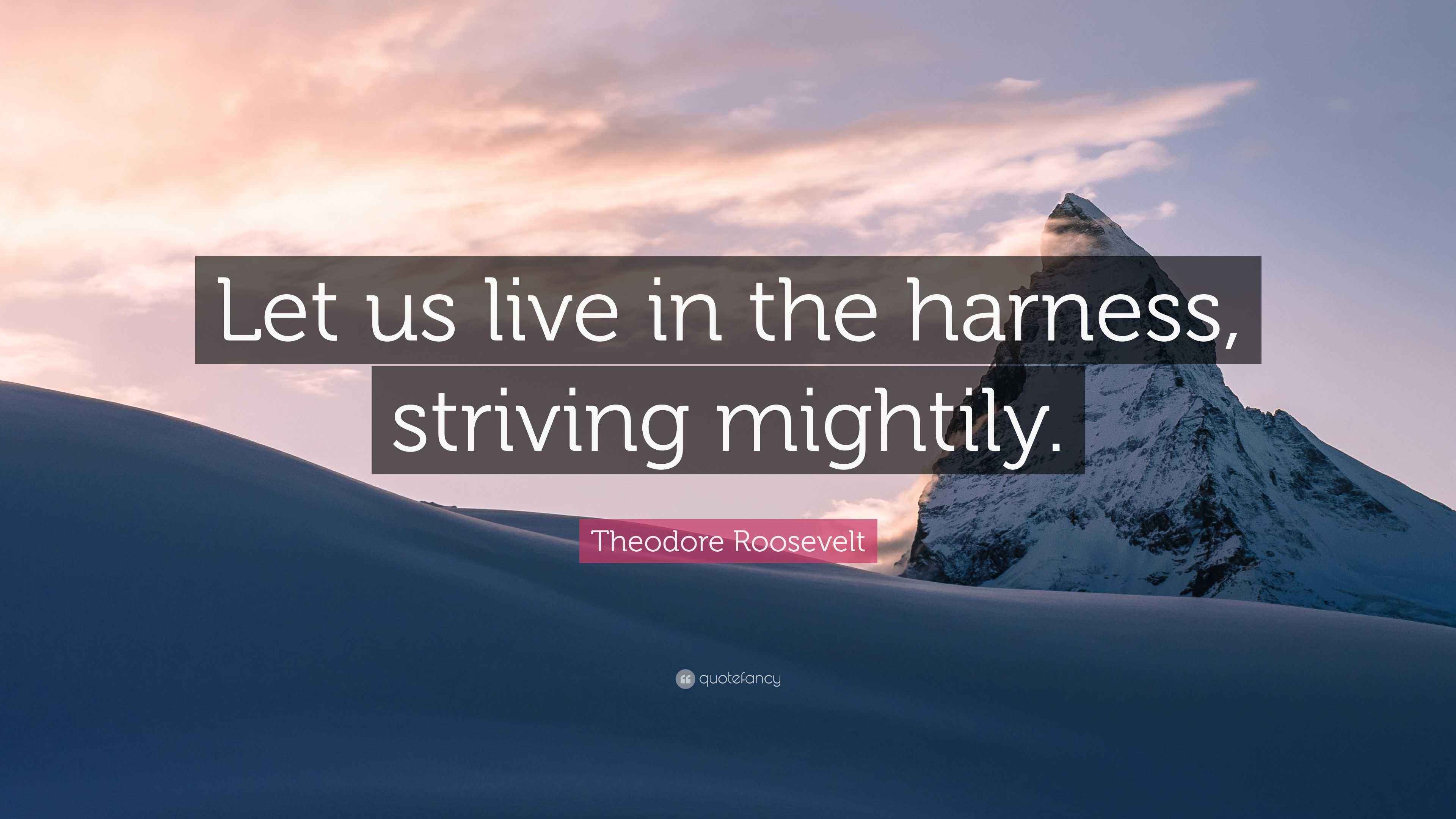 Theodore Roosevelt Quote: “Let us live in the harness, striving mightily.”