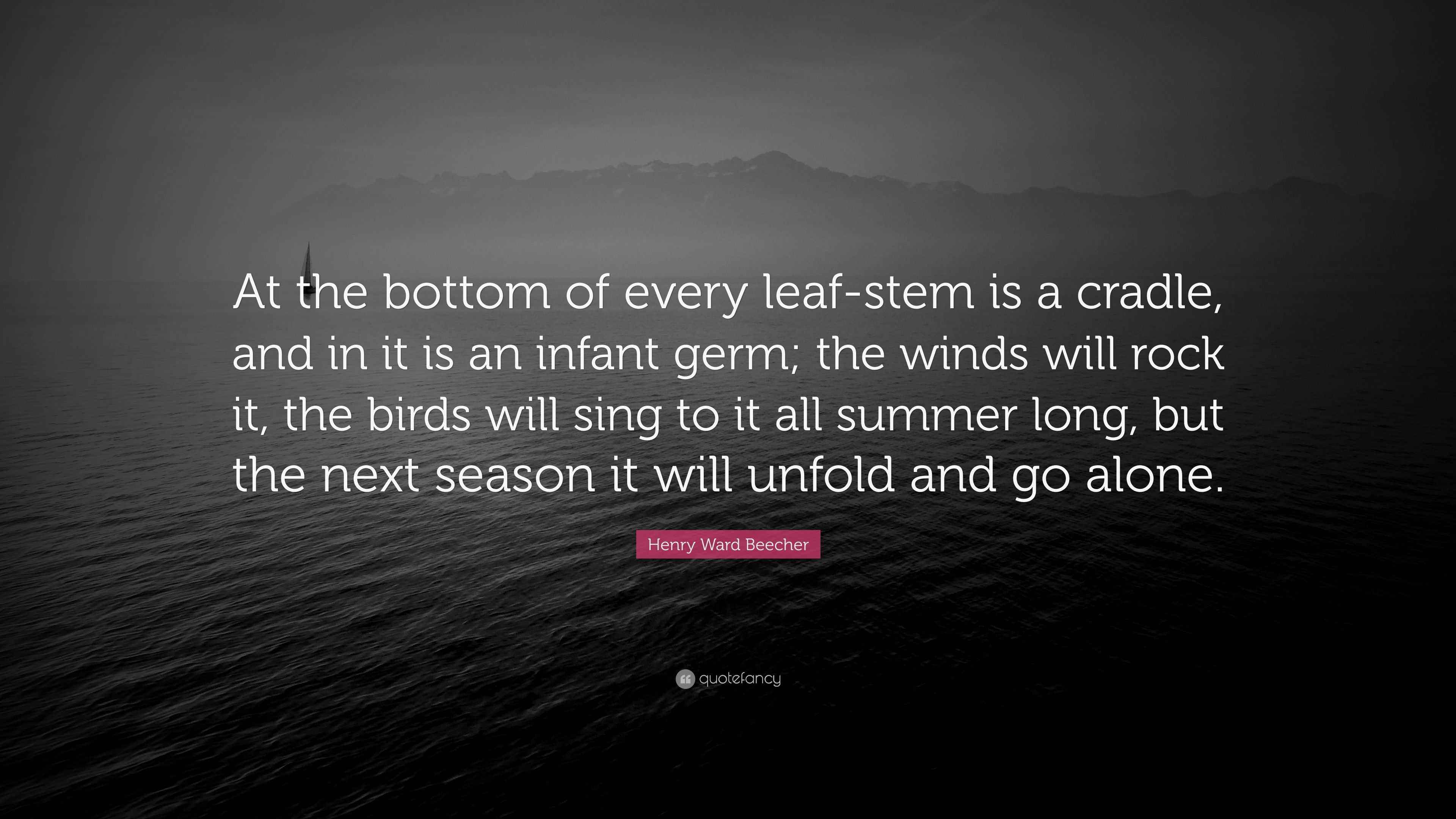 Henry Ward Beecher Quote: “At the bottom of every leaf-stem is a cradle ...