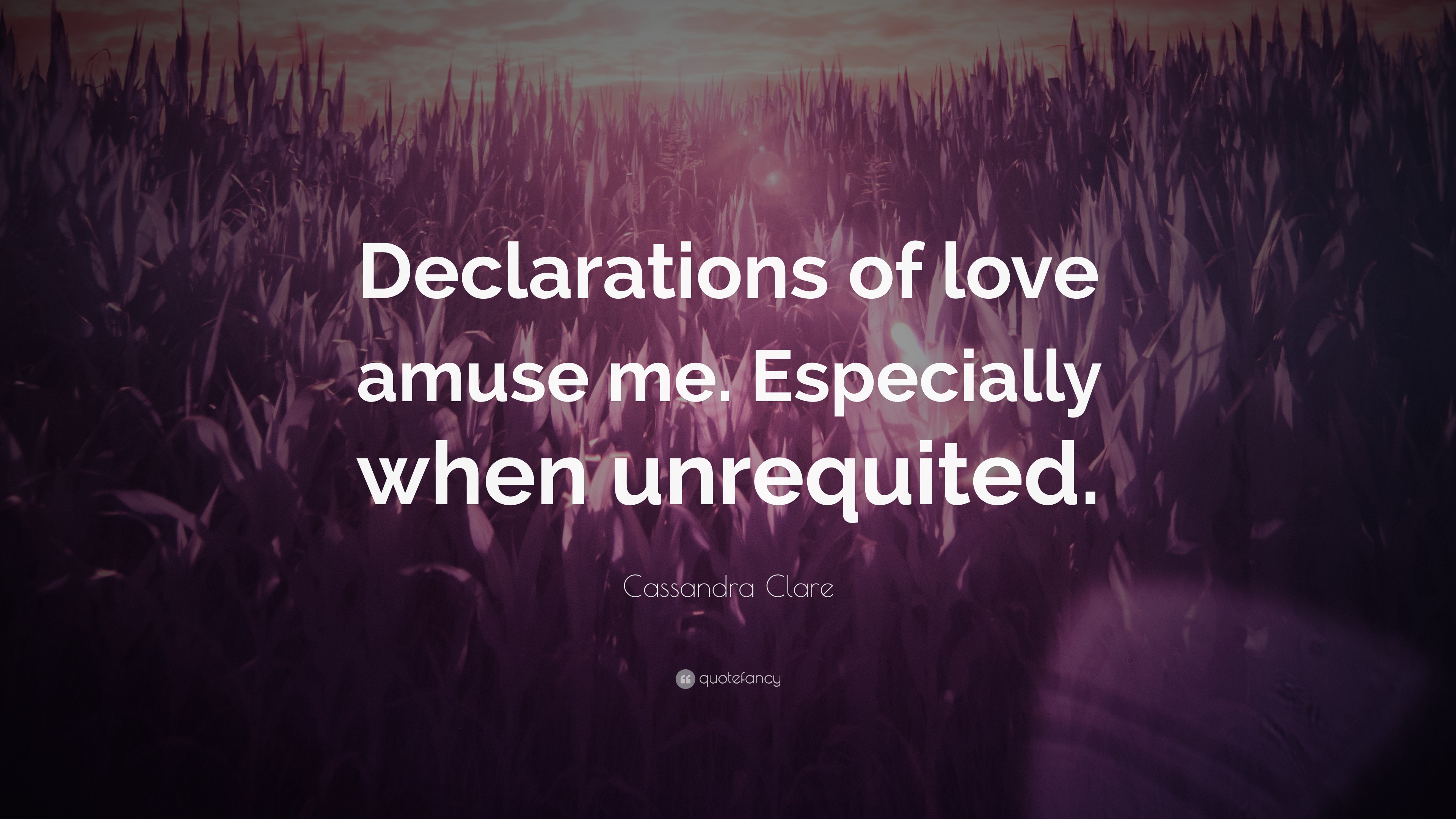 Cassandra Clare Quote: “Declarations of love amuse me. Especially when ...
