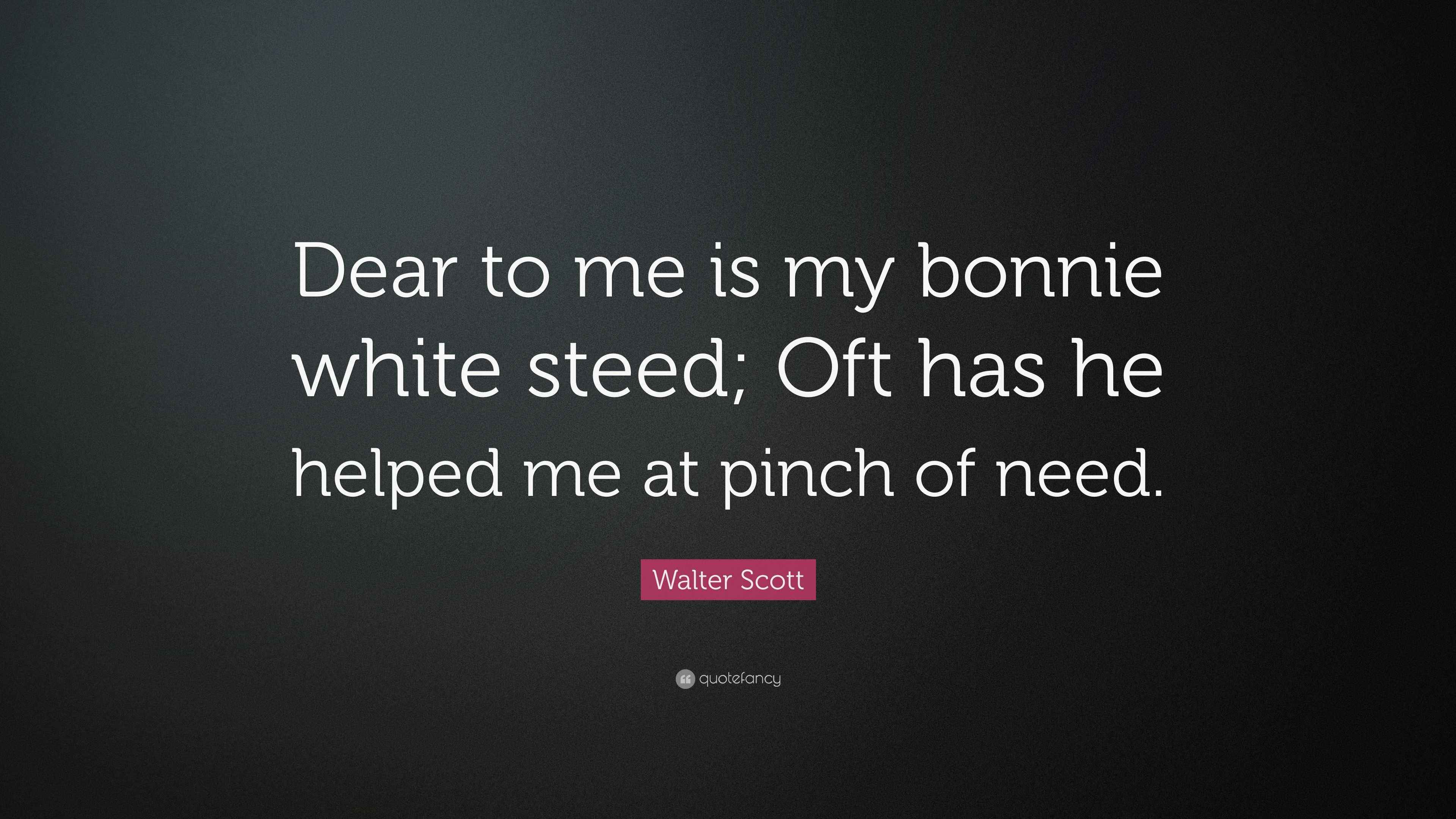 Walter Scott Quote: “Dear to me is my bonnie white steed; Oft has he ...