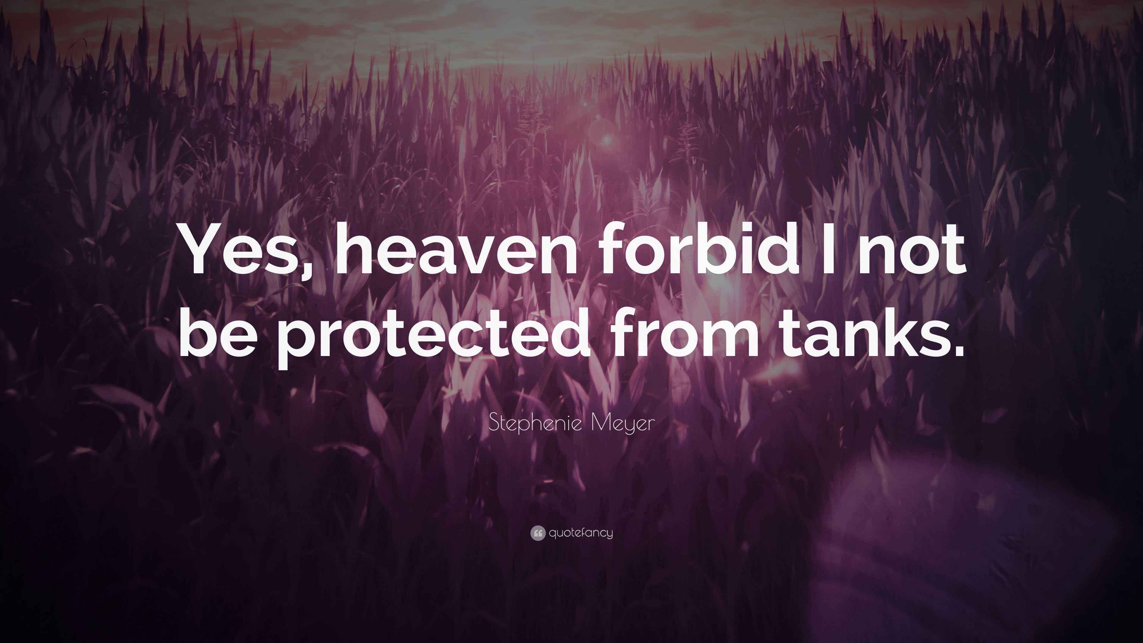 Stephenie Meyer Quote: “Yes, heaven forbid I not be protected from tanks.”