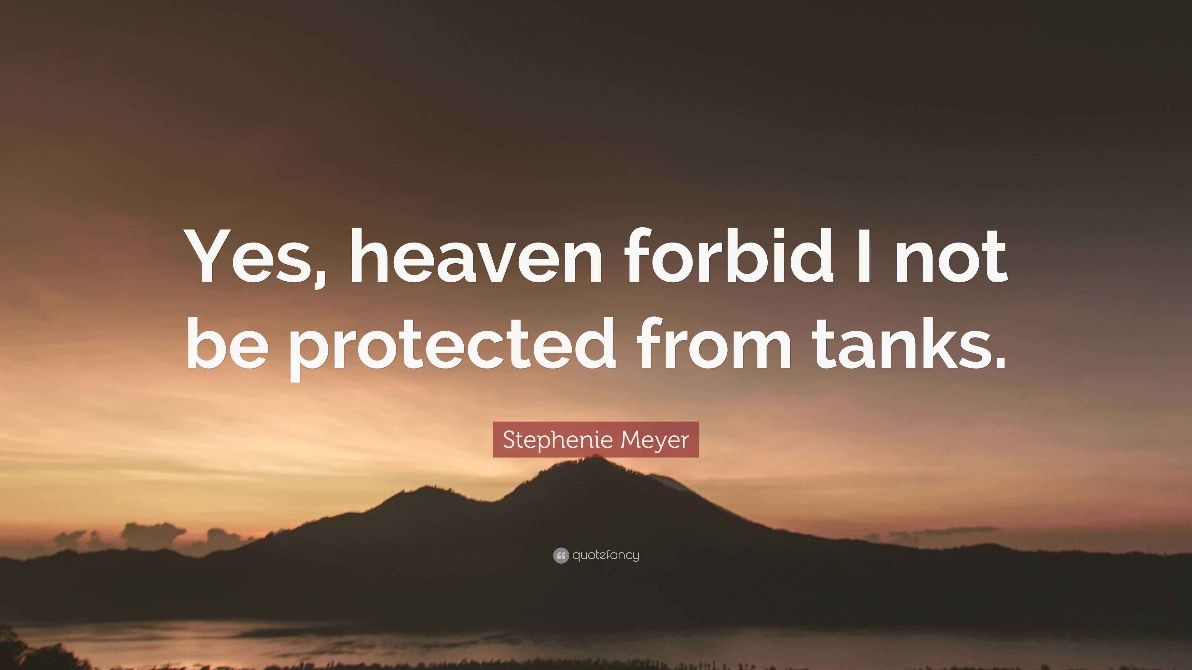 Stephenie Meyer Quote: “Yes, heaven forbid I not be protected from tanks.”