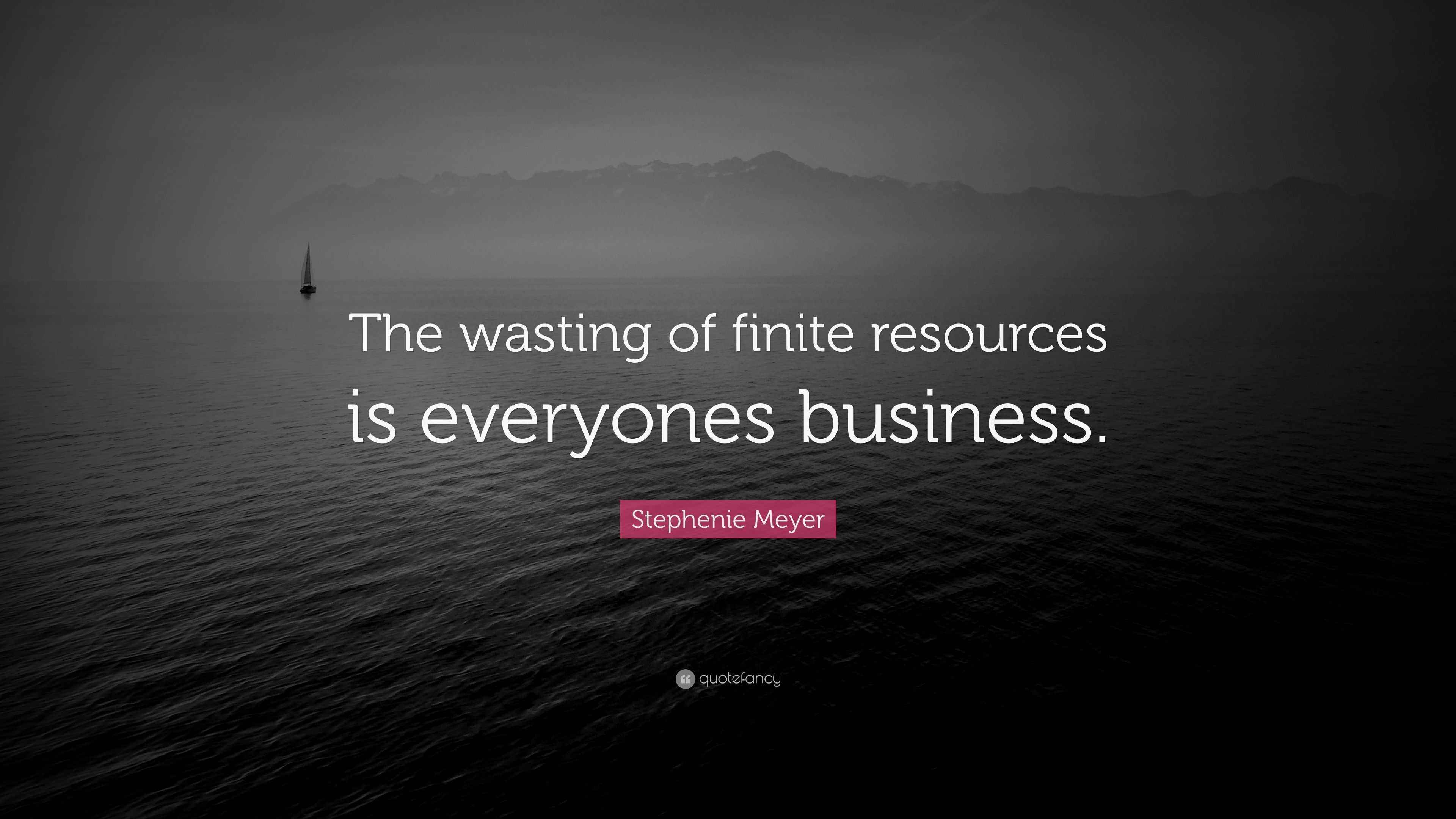 Stephenie Meyer Quote: “The wasting of finite resources is everyones ...