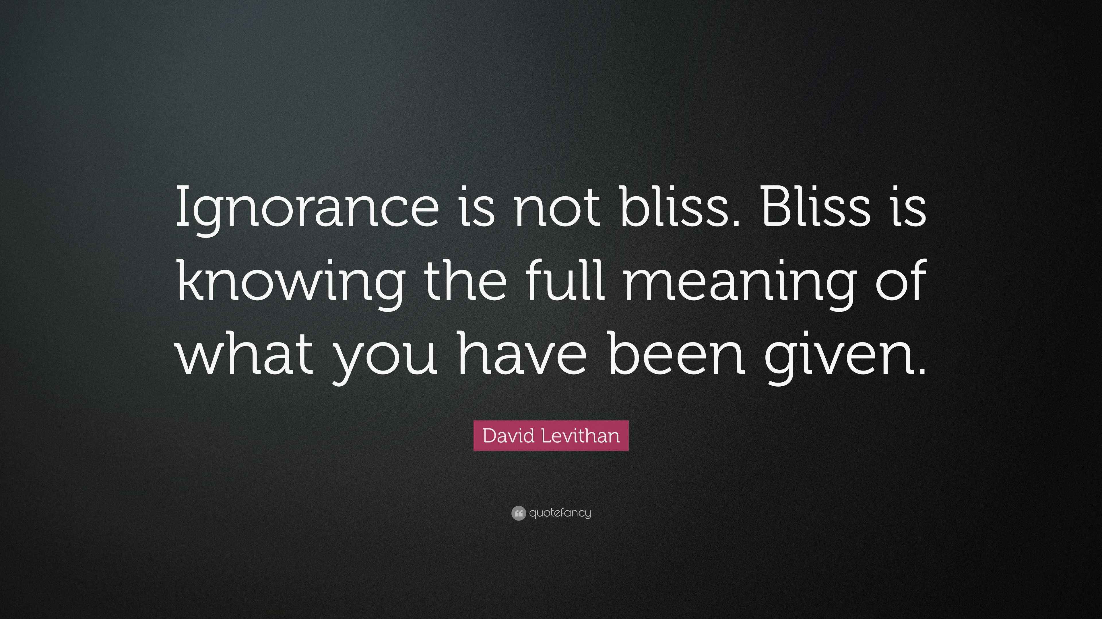David Levithan Quote: “Ignorance is not bliss. Bliss is knowing the full meaning of what you ...