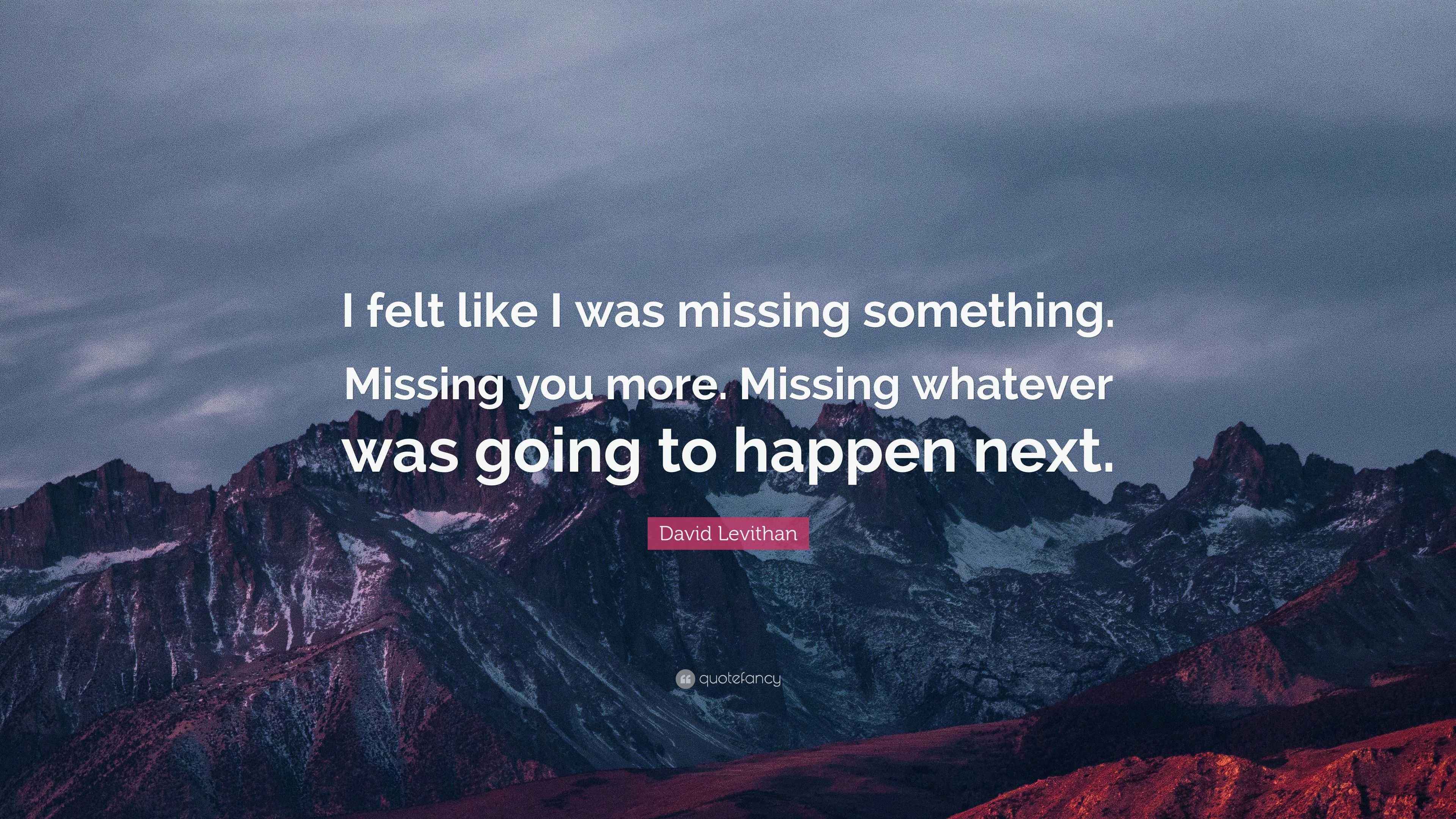 David Levithan Quote: “I felt like I was missing something. Missing you ...