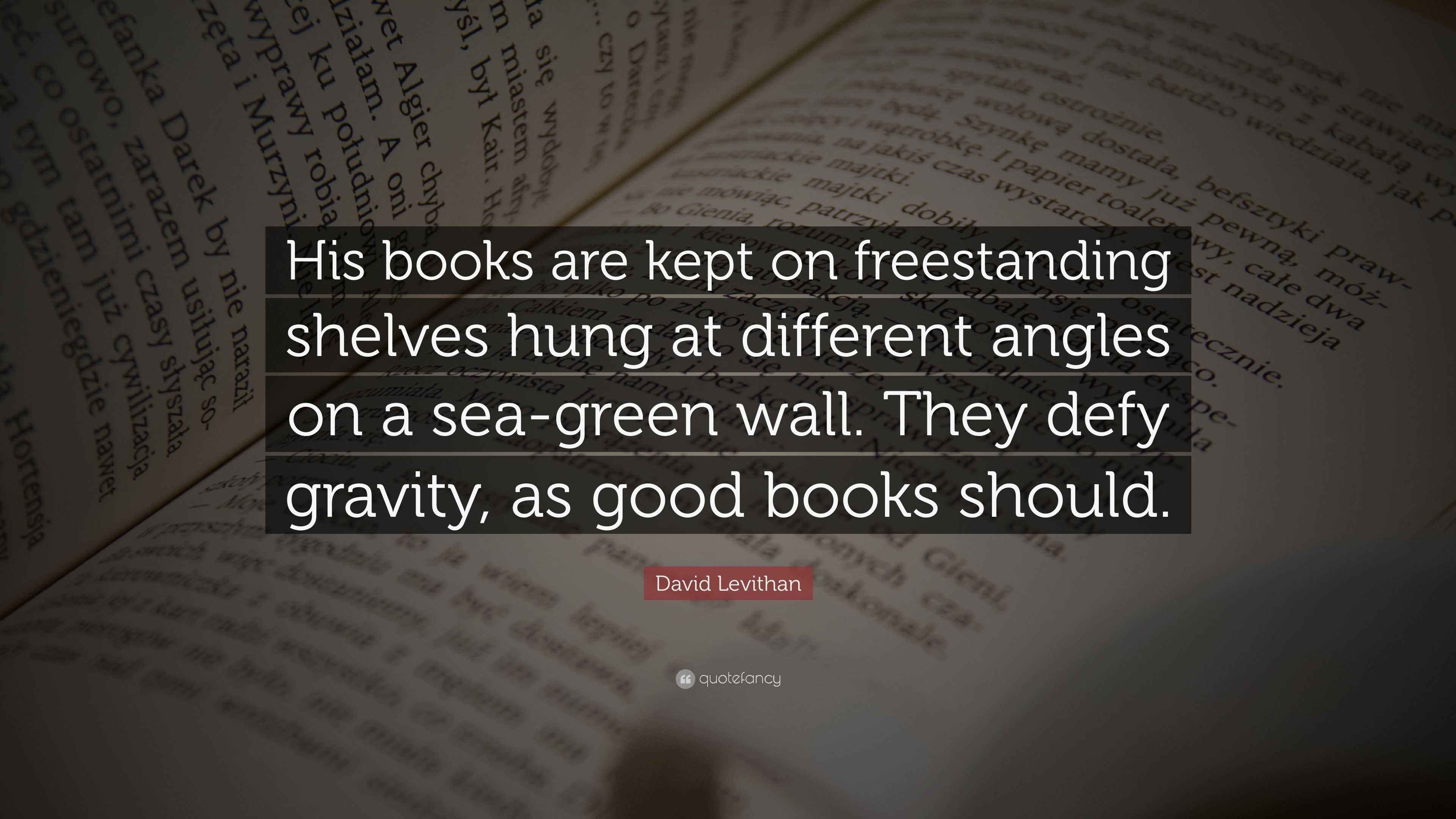 David Levithan Quote: “His books are kept on freestanding shelves hung ...