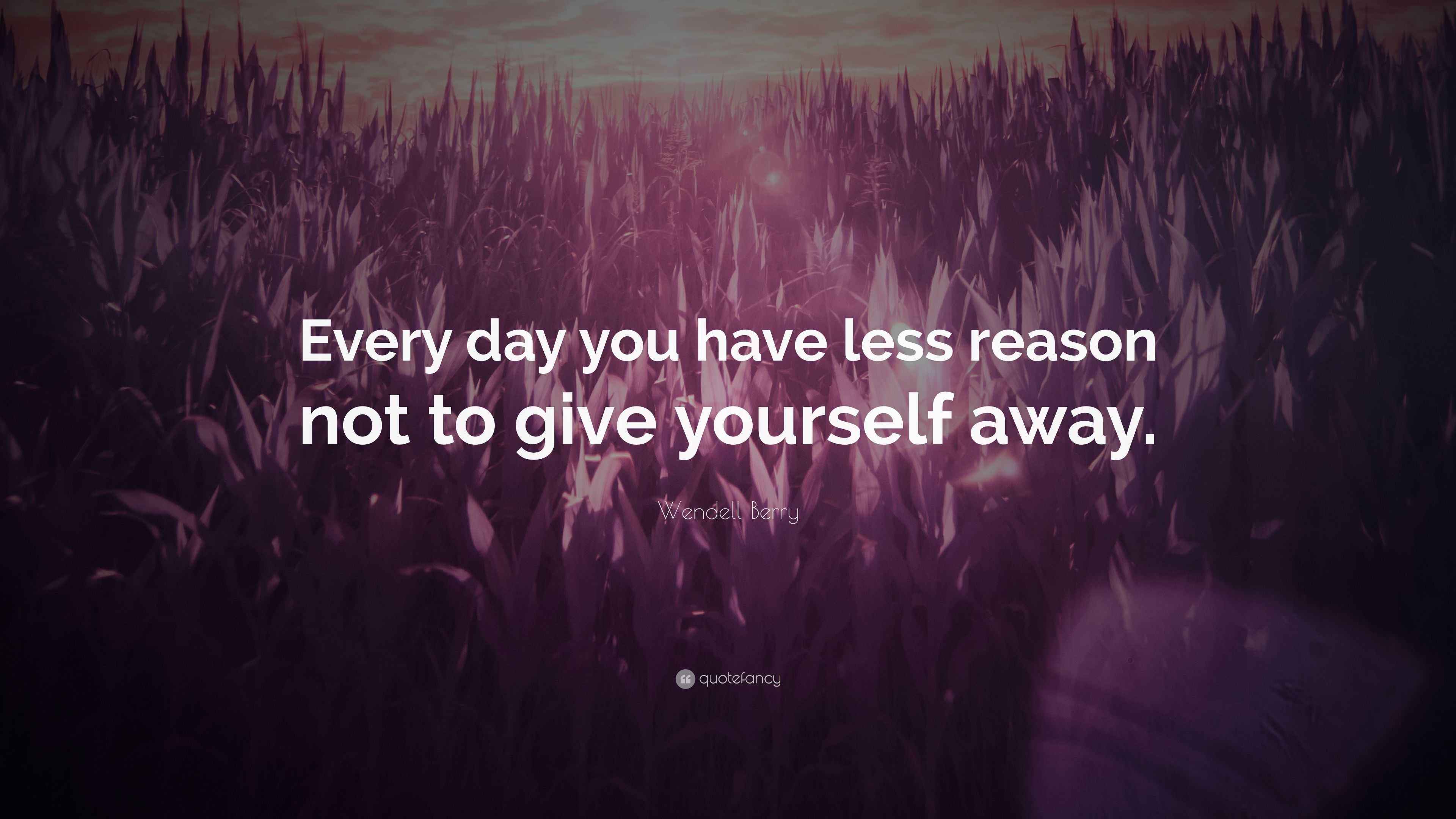 Wendell Berry Quote: “Every day you have less reason not to give ...