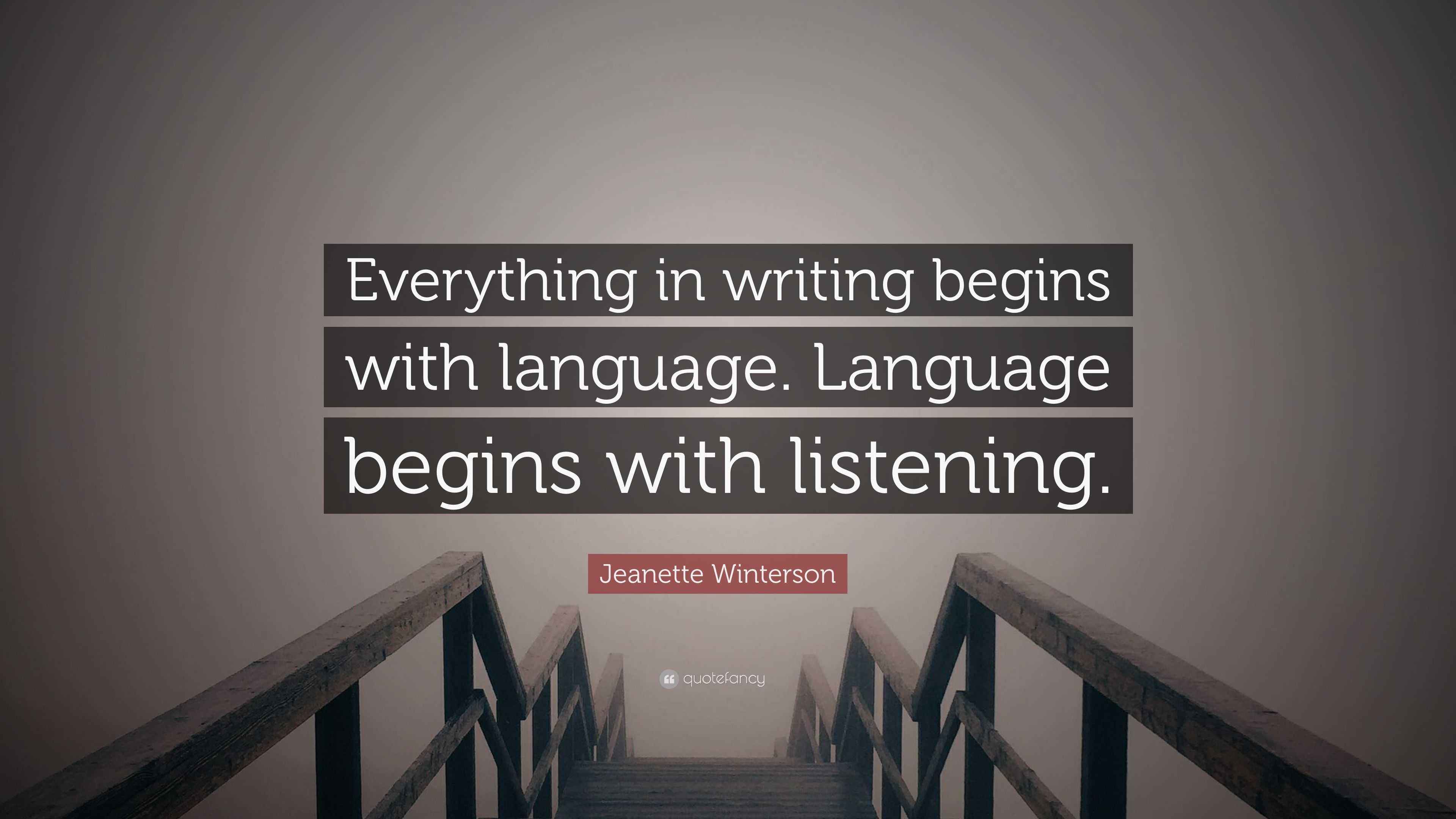 Jeanette Winterson Quote: “Everything in writing begins with language ...