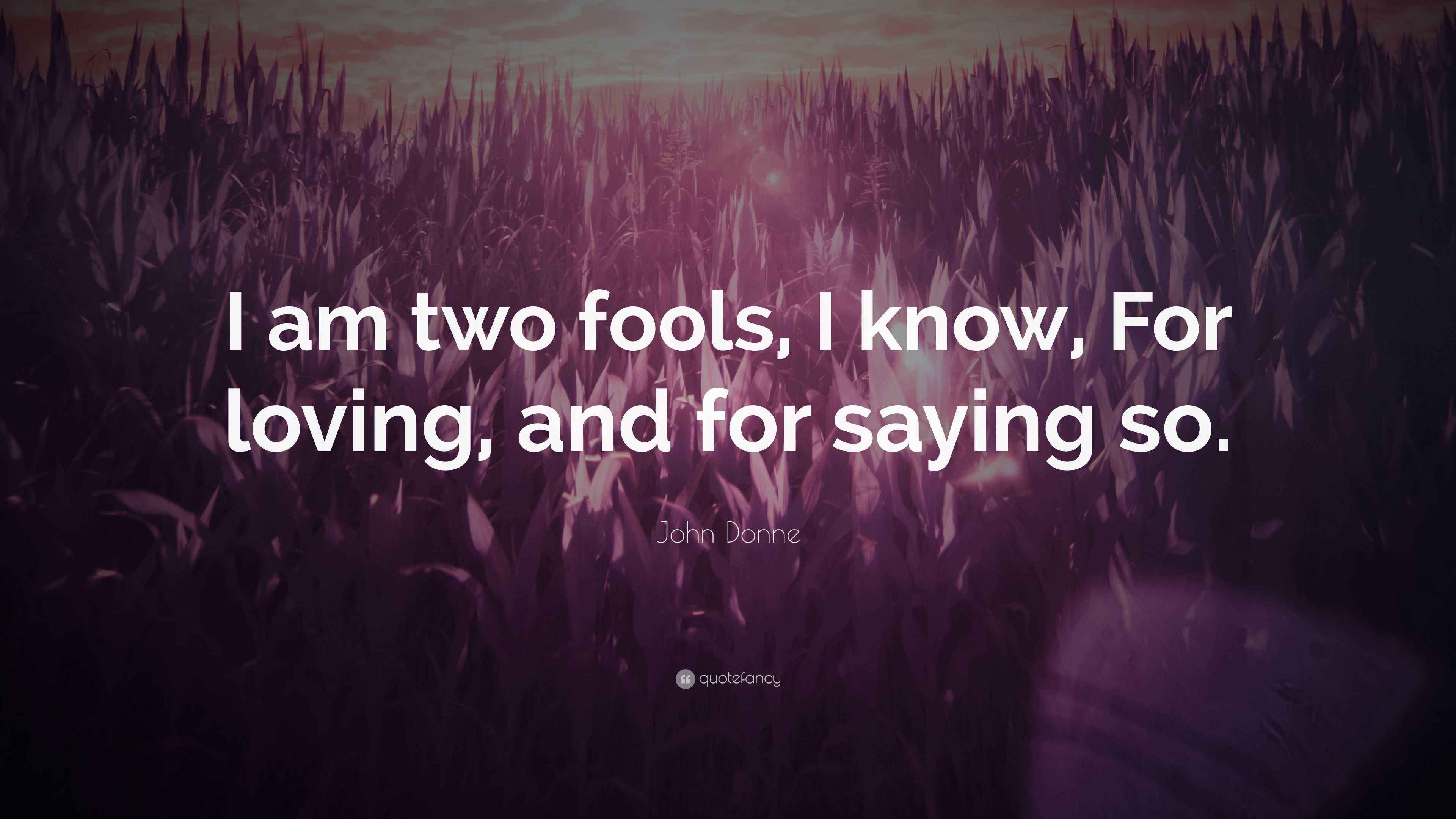 John Donne Quote: “I am two fools, I know, For loving, and for saying so.”