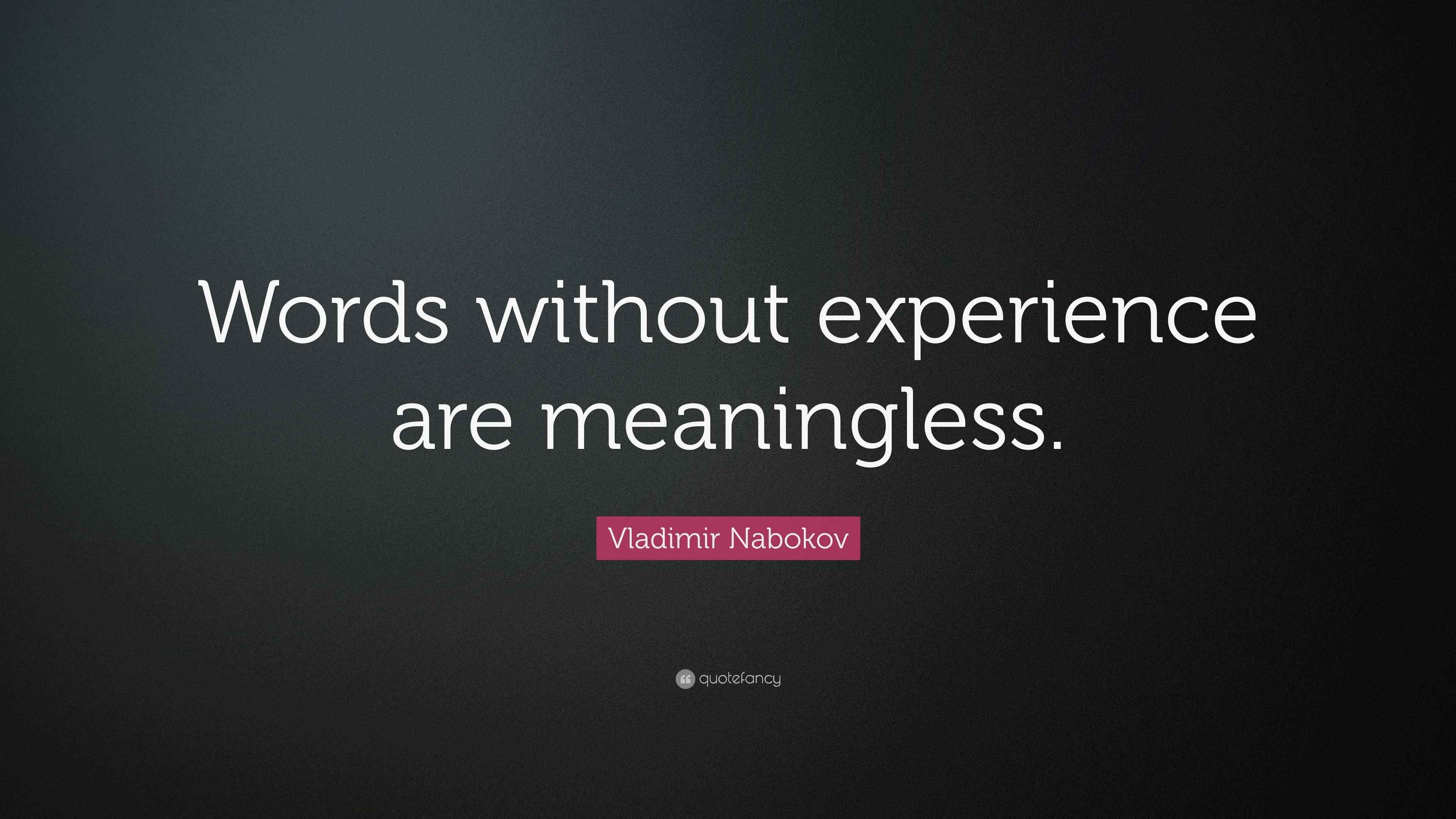 Vladimir Nabokov Quote: “Words without experience are meaningless.”