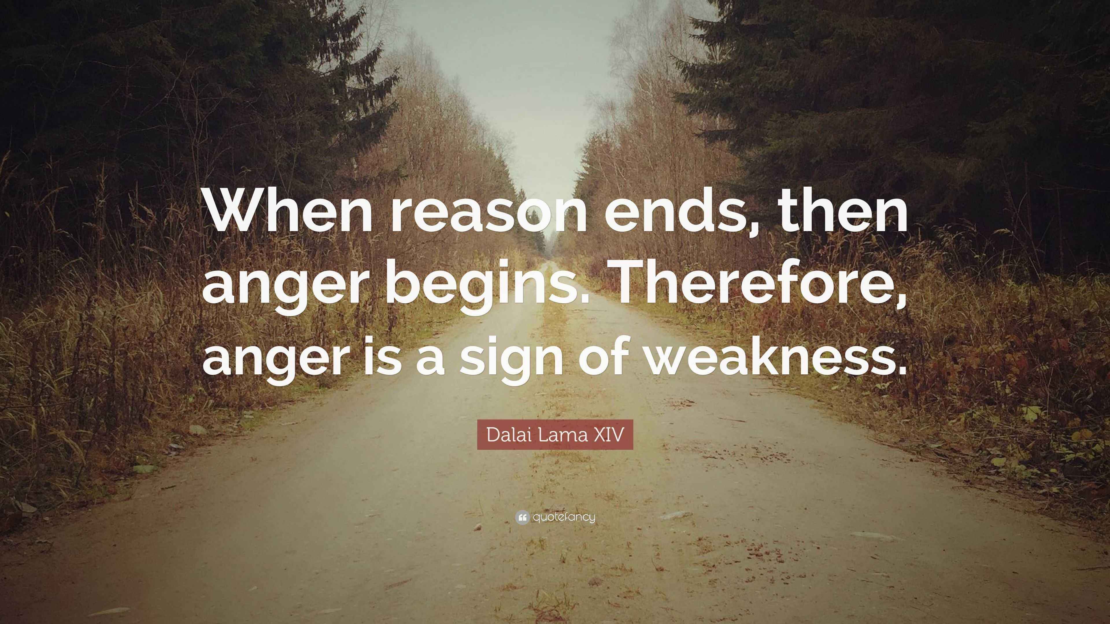 Dalai Lama XIV Quote: “When reason ends, then anger begins. Therefore ...