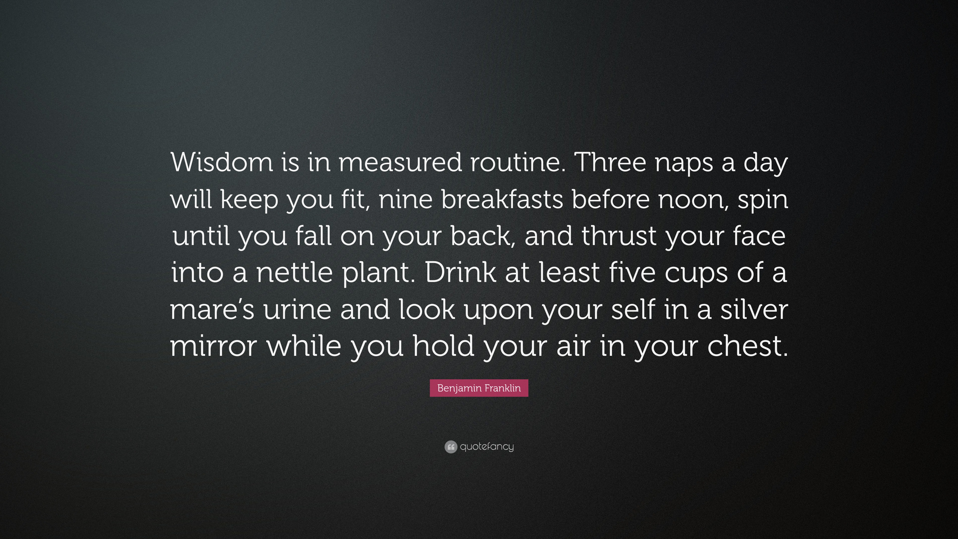 Benjamin Franklin Quote: “Wisdom is in measured routine. Three naps a ...