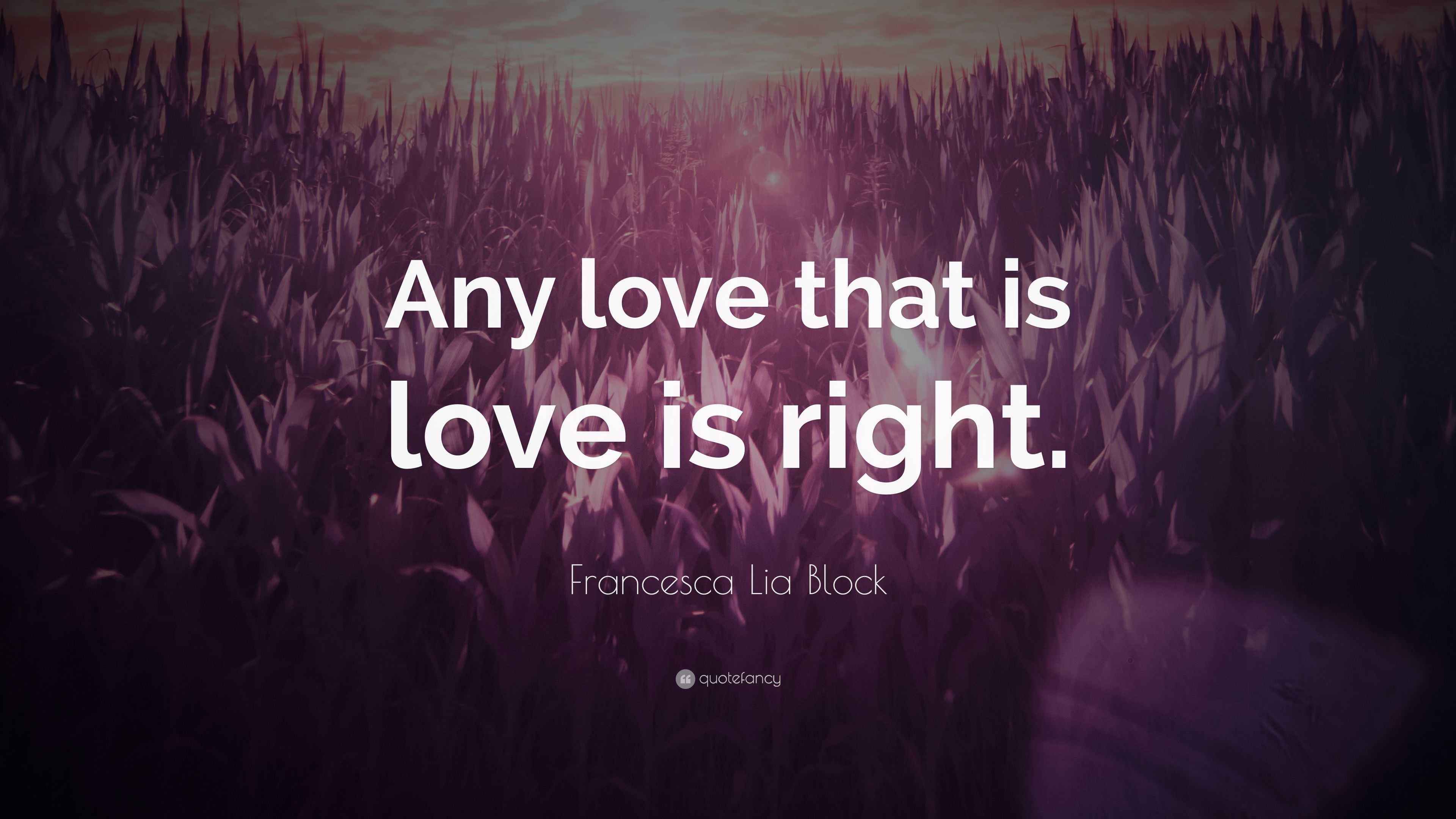 Francesca Lia Block Quote: “Any love that is love is right.”
