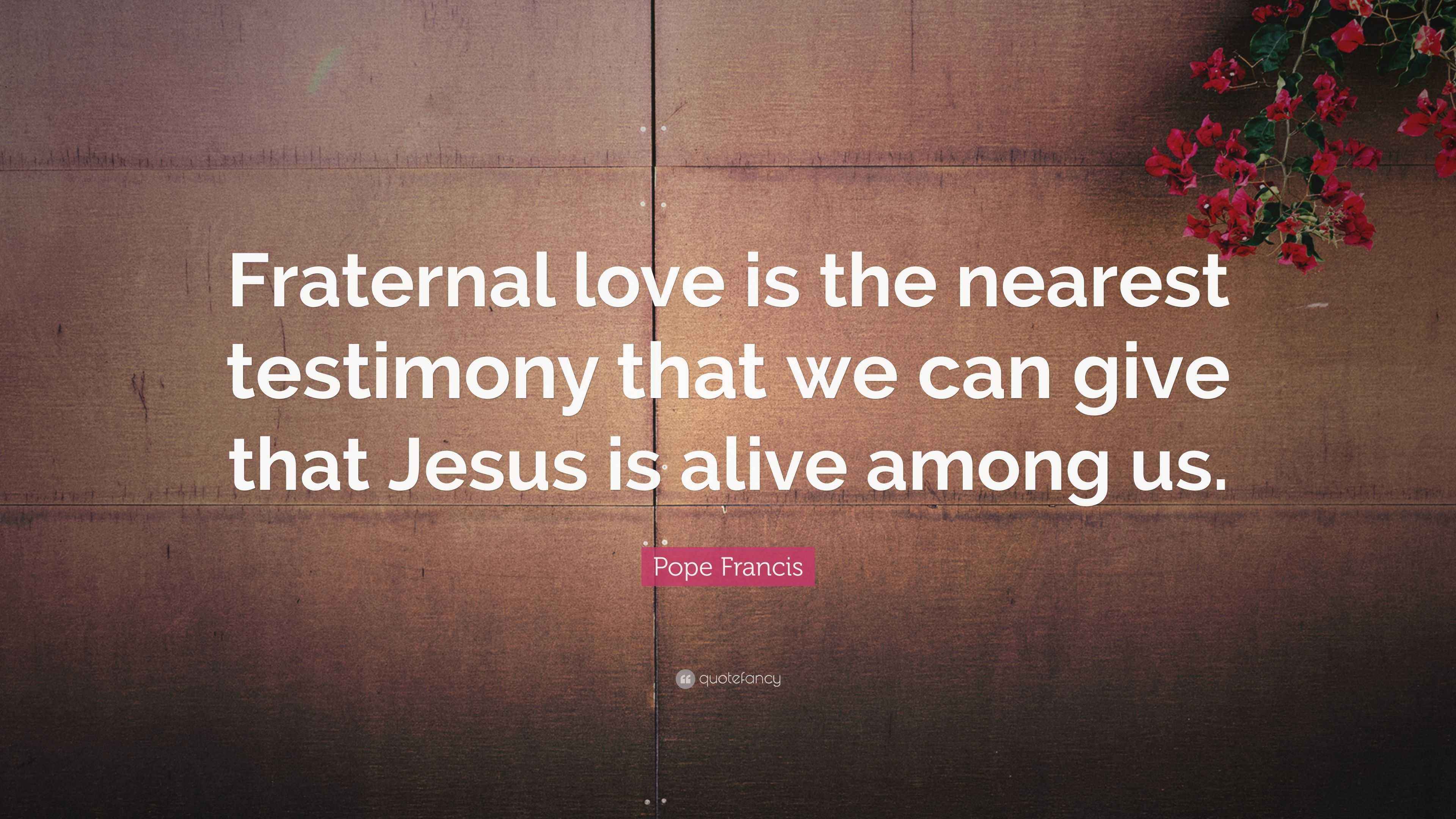Pope Francis Quote: “Fraternal love is the nearest testimony that we ...