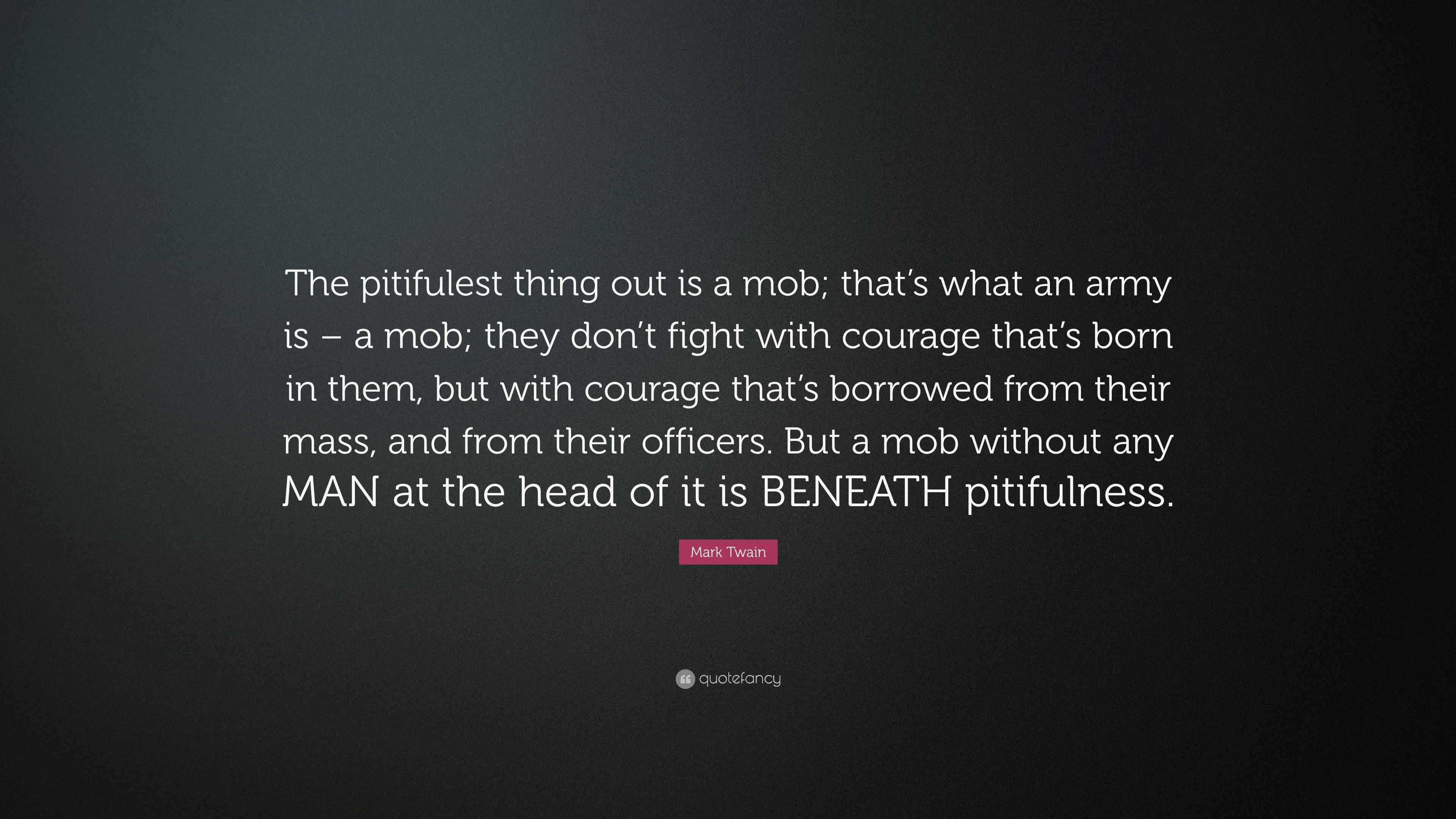 Mark Twain Quote: “The pitifulest thing out is a mob; that’s what an ...