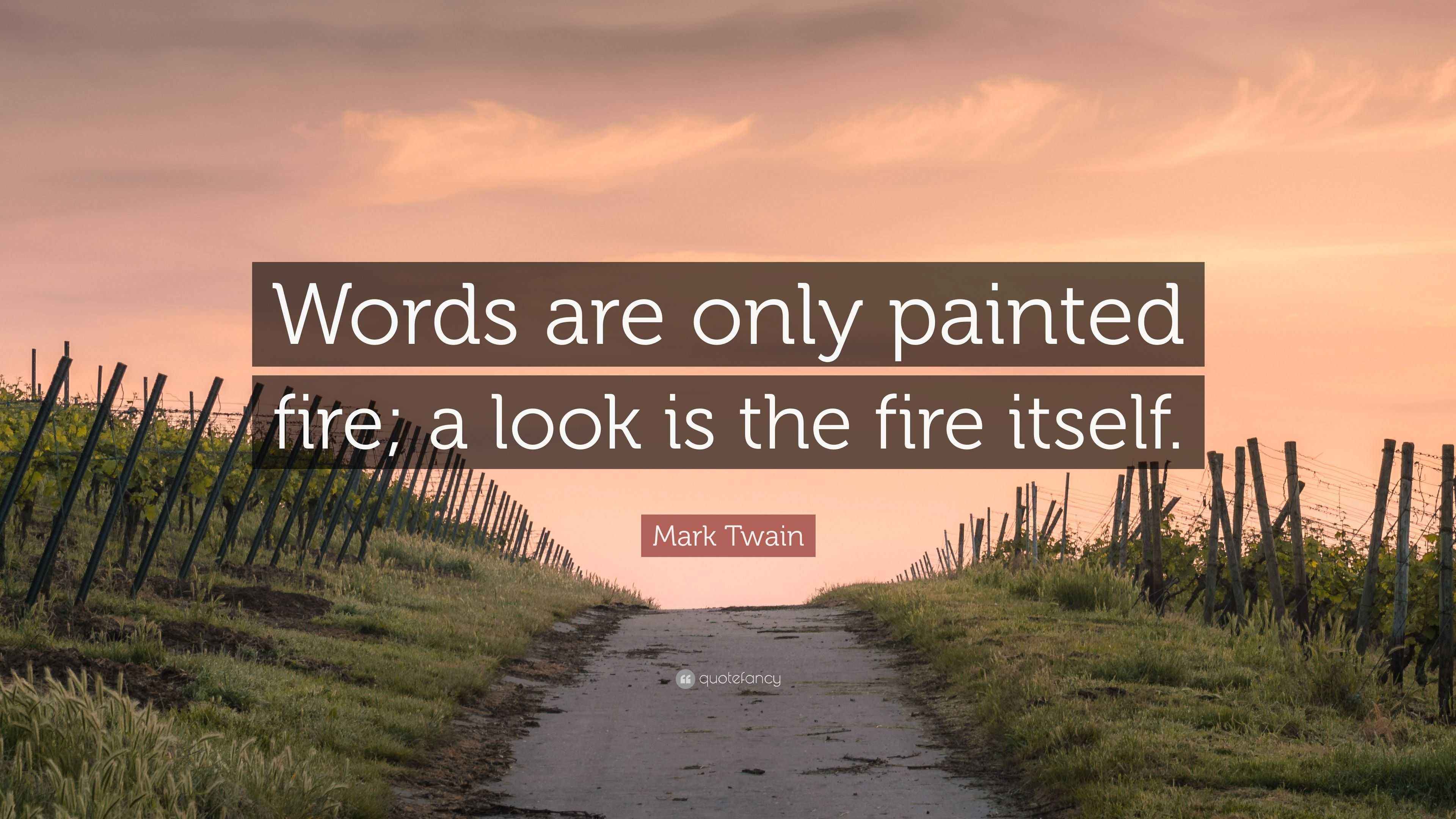 Mark Twain Quote: “Words are only painted fire; a look is the fire itself.”