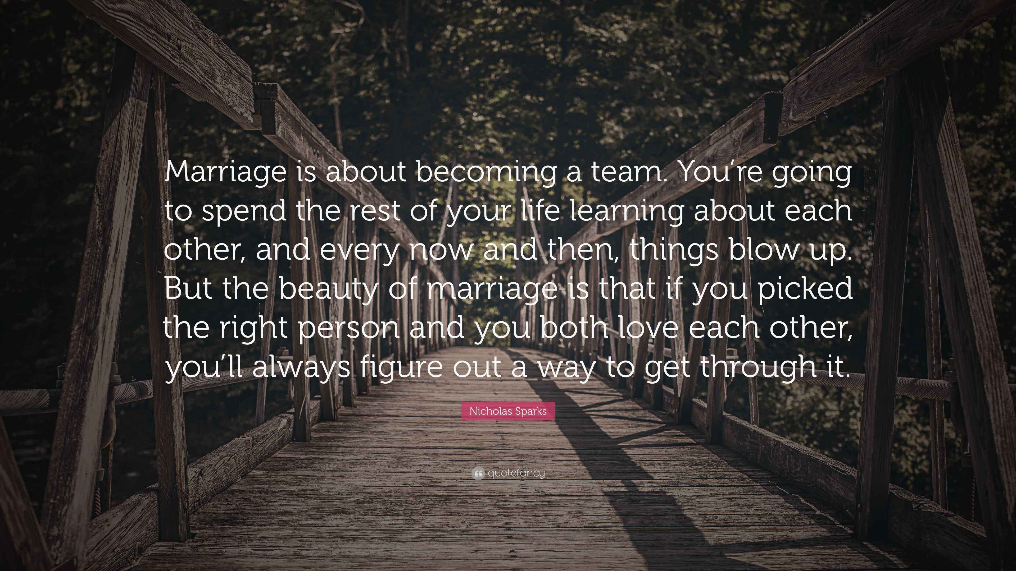 Nicholas Sparks Quote: “Marriage is about becoming a team. You’re going ...