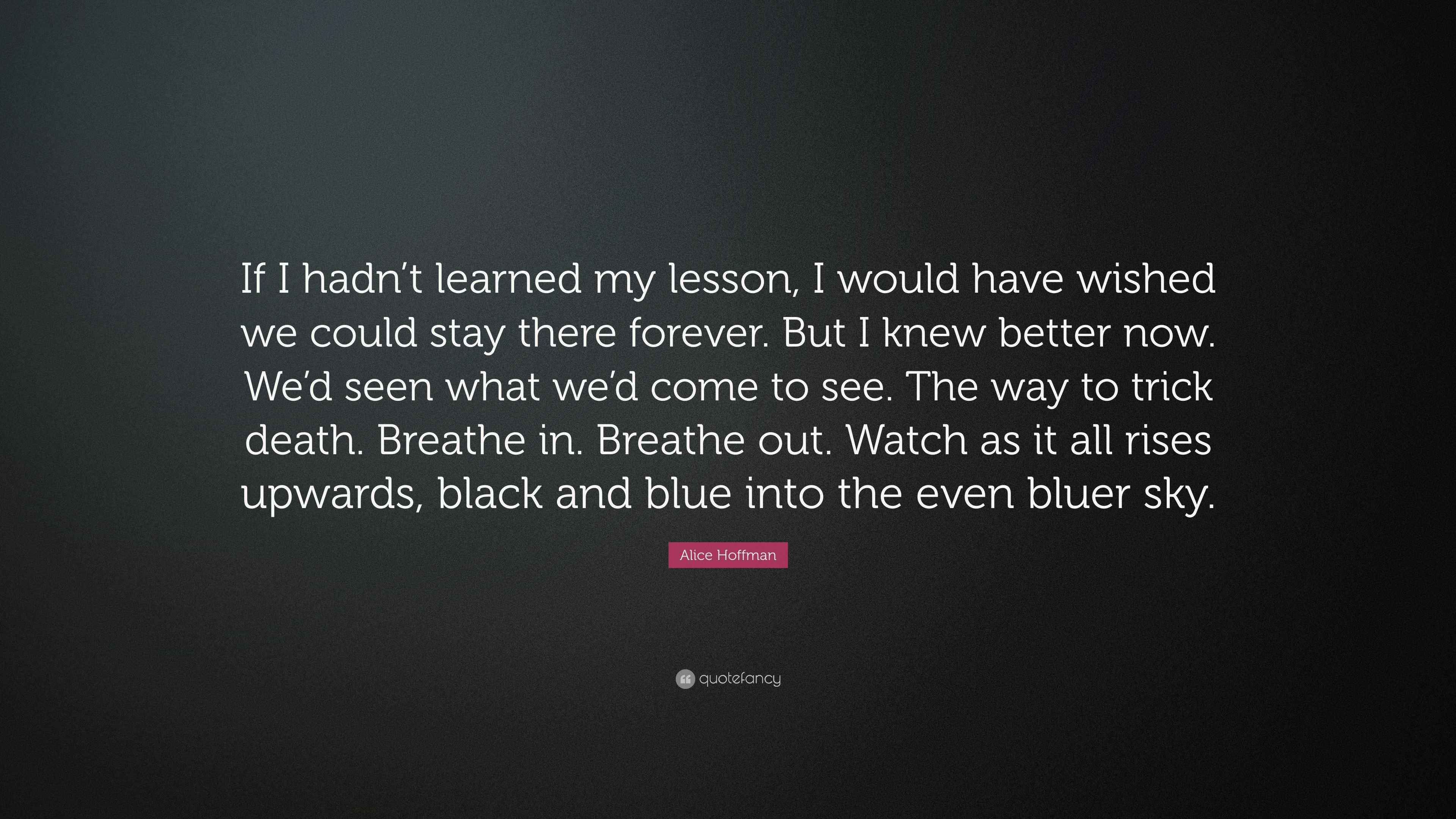 Alice Hoffman Quote: “If I hadn’t learned my lesson, I would have ...