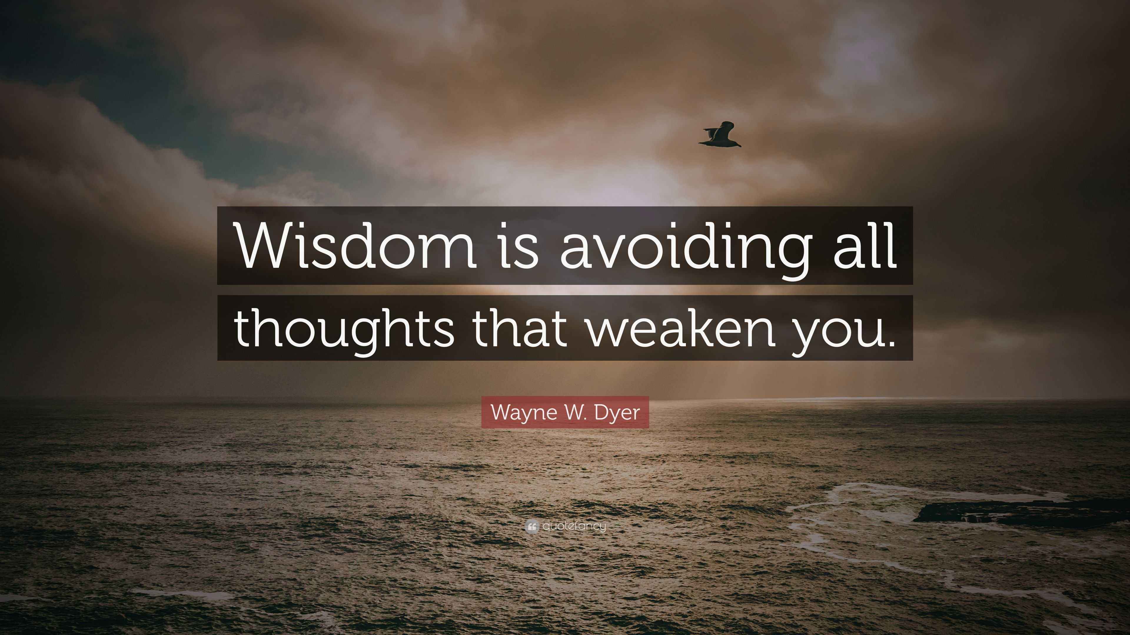 Wayne W. Dyer Quote: “Wisdom is avoiding all thoughts that weaken you.”