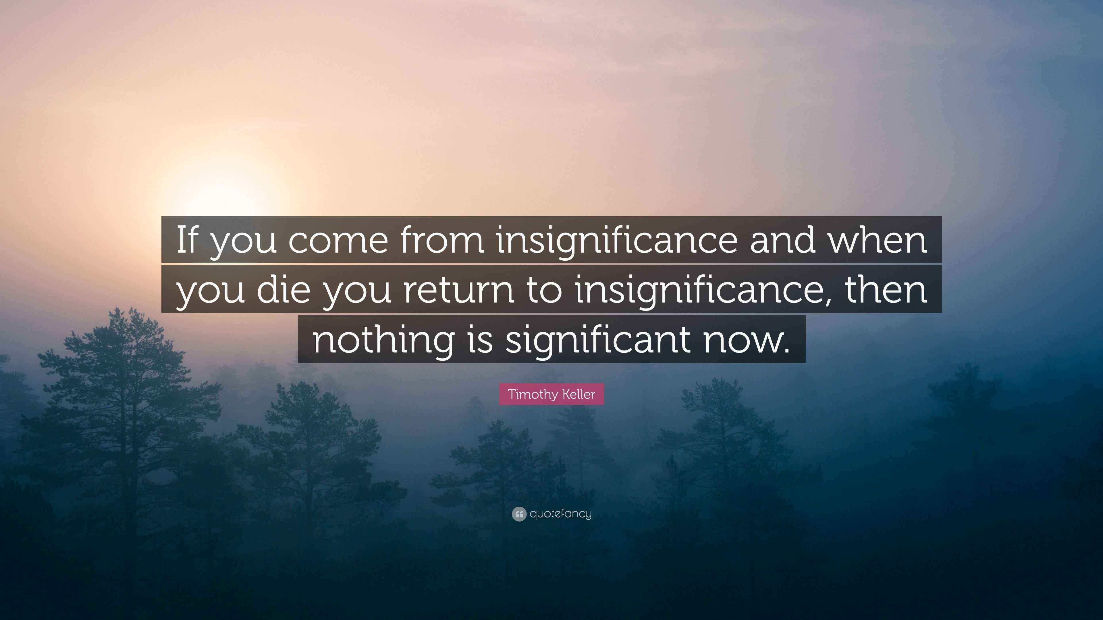 Timothy Keller Quote: “If you come from insignificance and when you die ...