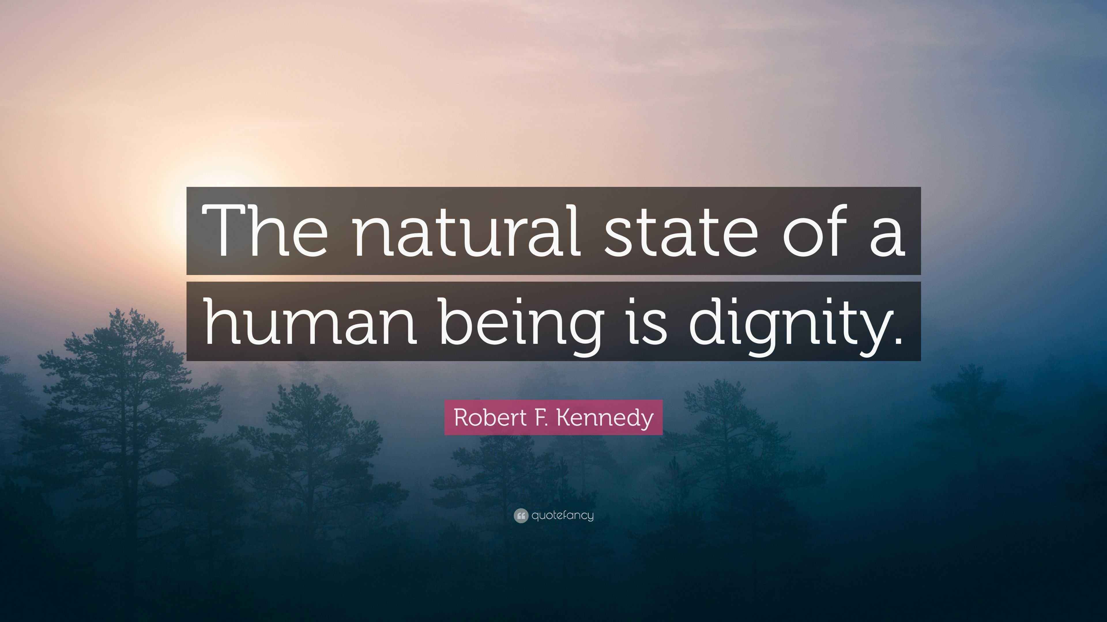 Robert F. Kennedy Quote: “The natural state of a human being is dignity.”