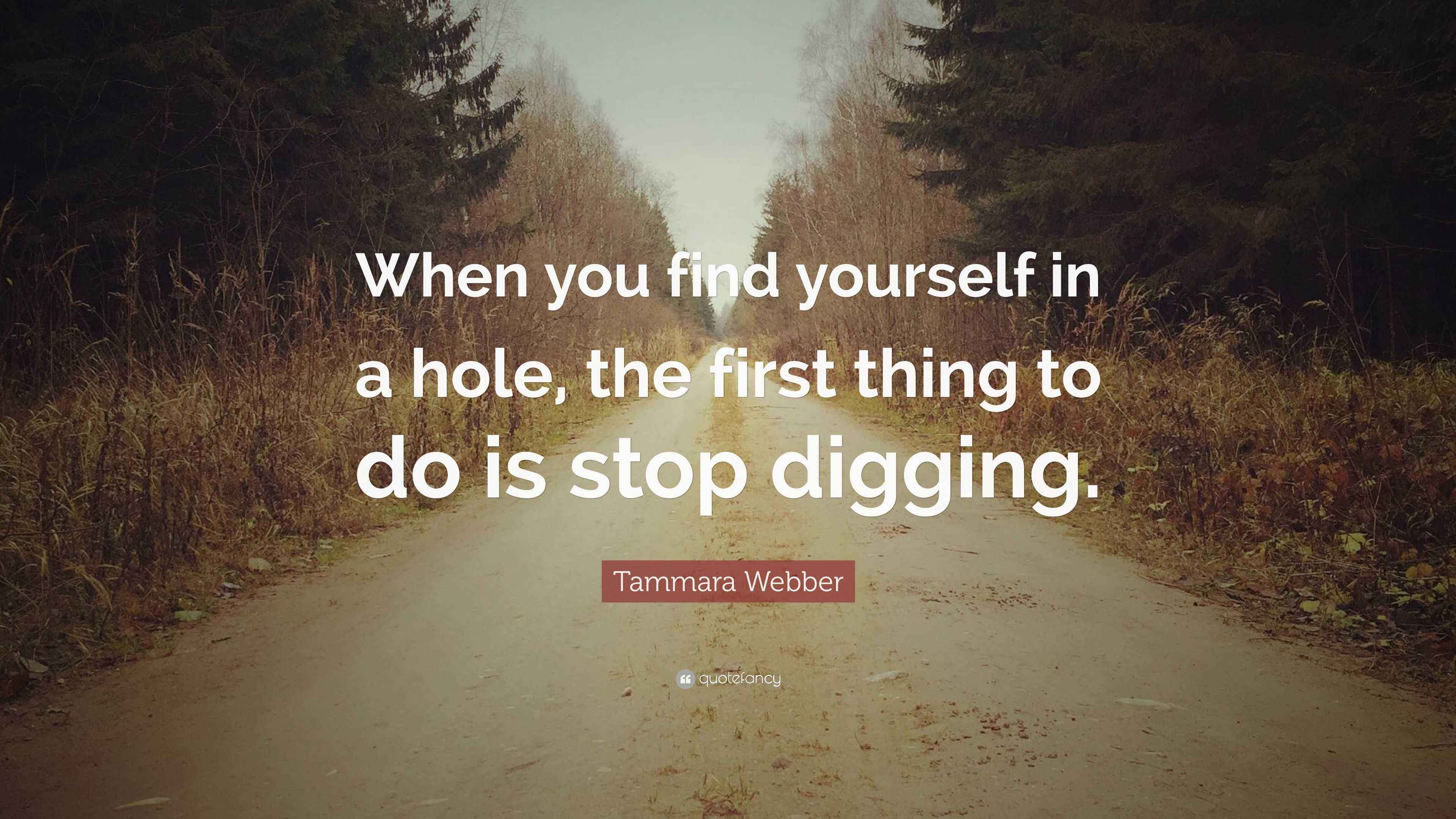 Tammara Webber Quote: “When you find yourself in a hole, the first ...