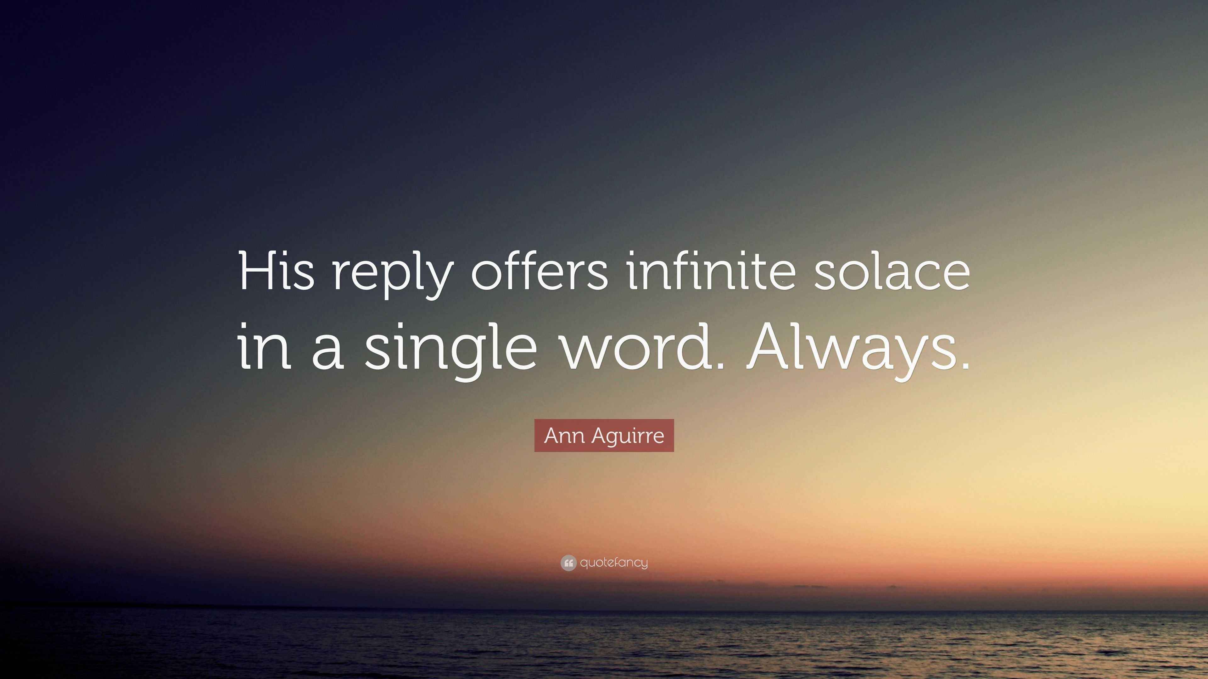 Ann Aguirre Quote: “His reply offers infinite solace in a single word ...