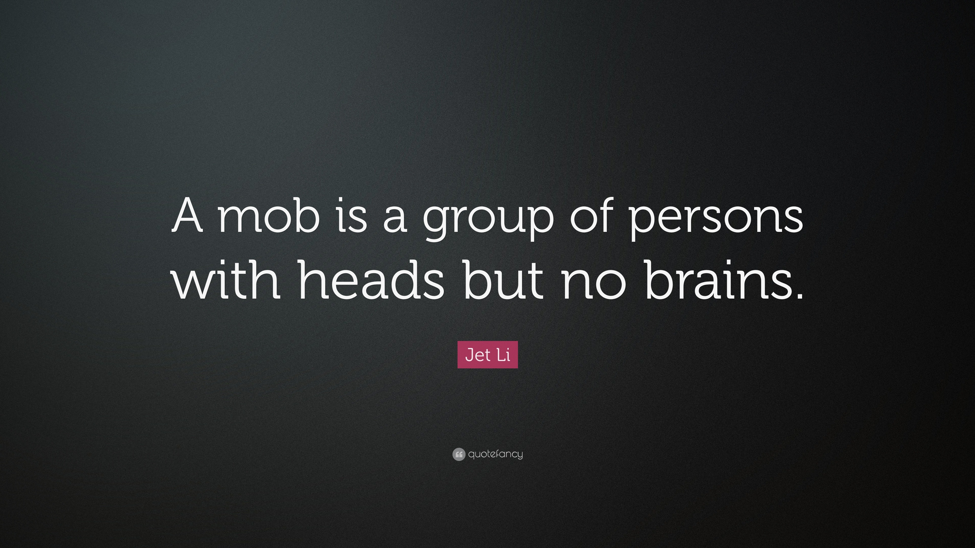 Jet Li Quote: “A mob is a group of persons with heads but no brains.”
