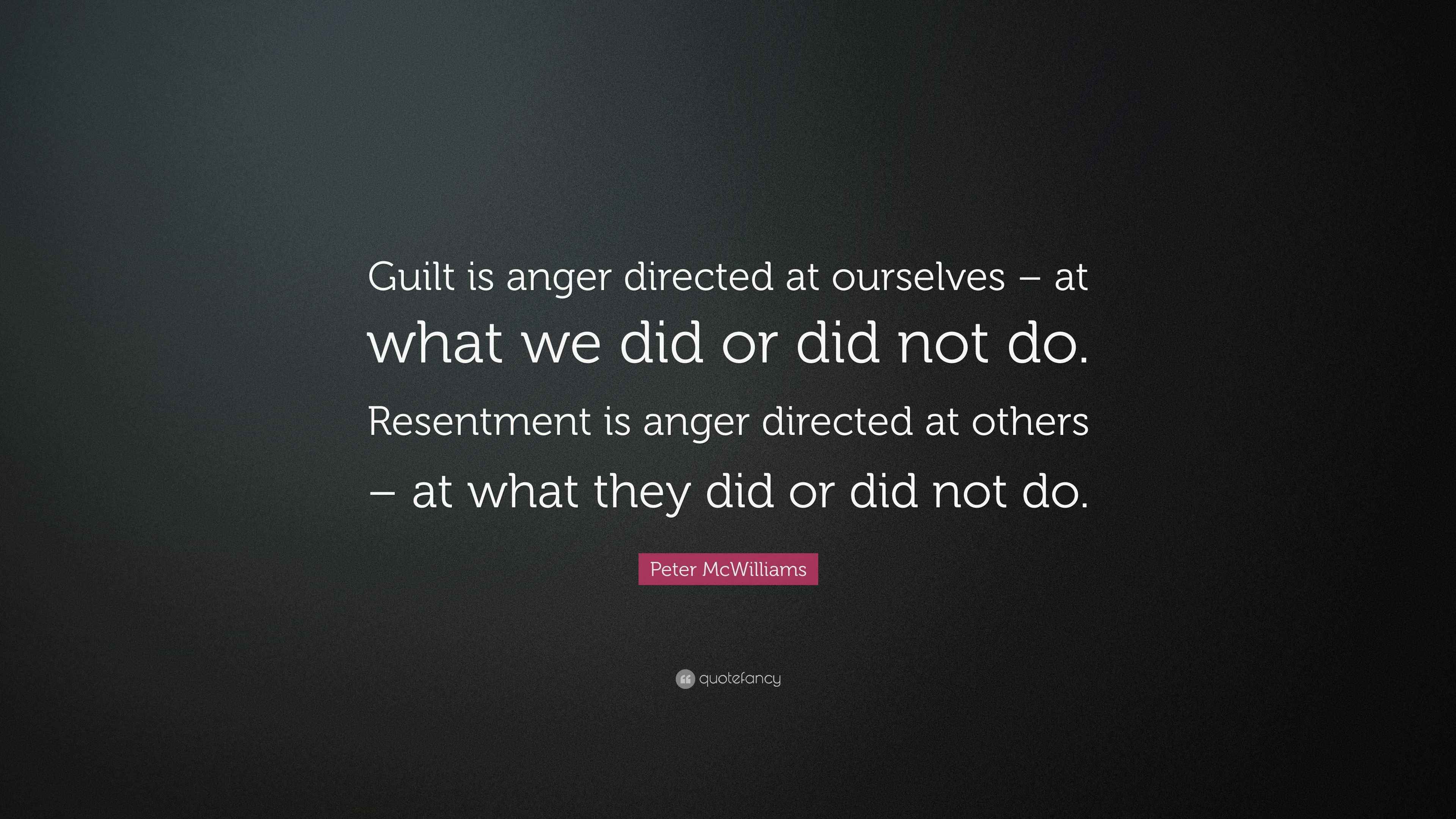 Peter McWilliams Quote: “Guilt is anger directed at ourselves – at what ...