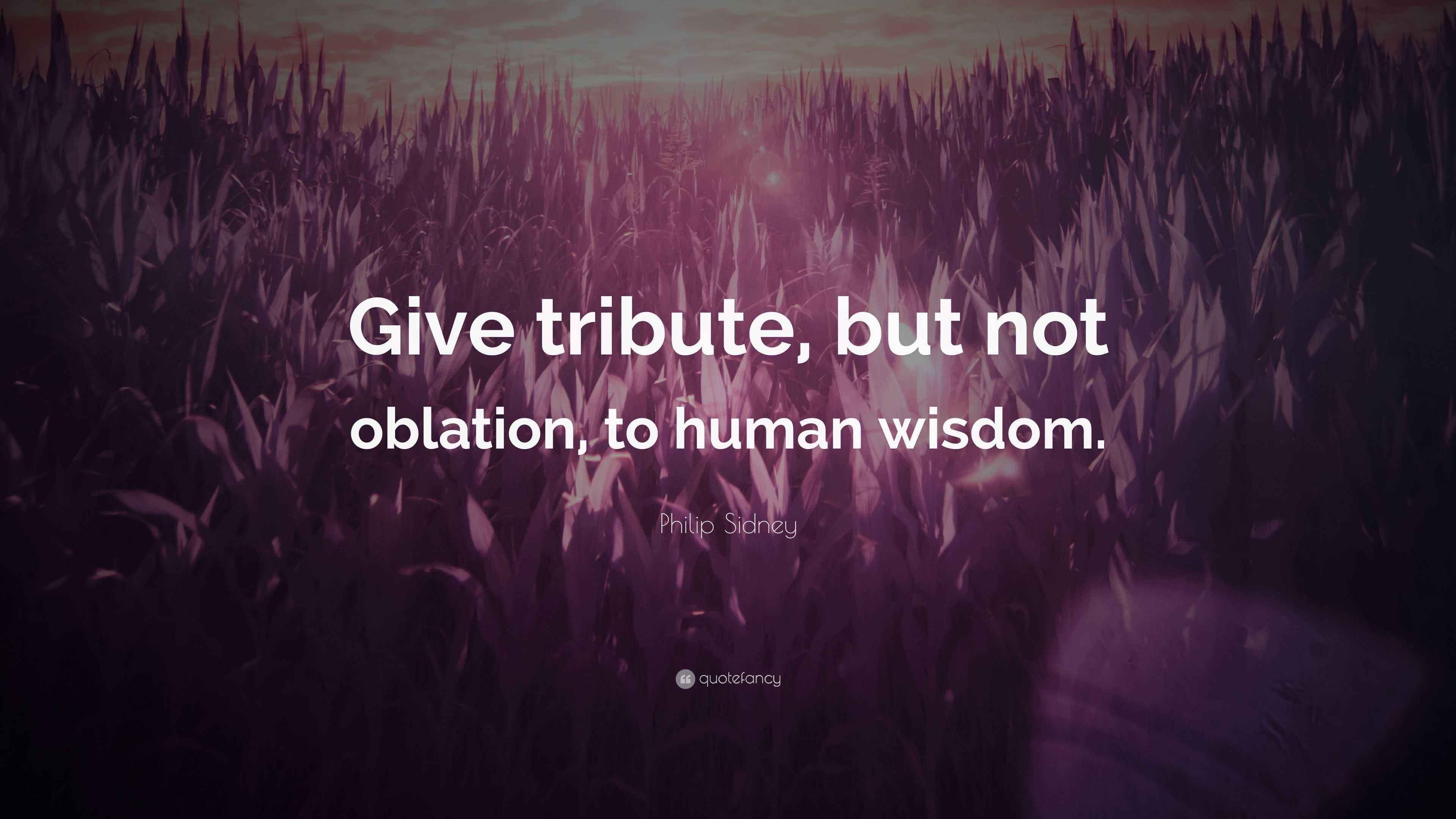 Philip Sidney Quote: “Give tribute, but not oblation, to human wisdom.”