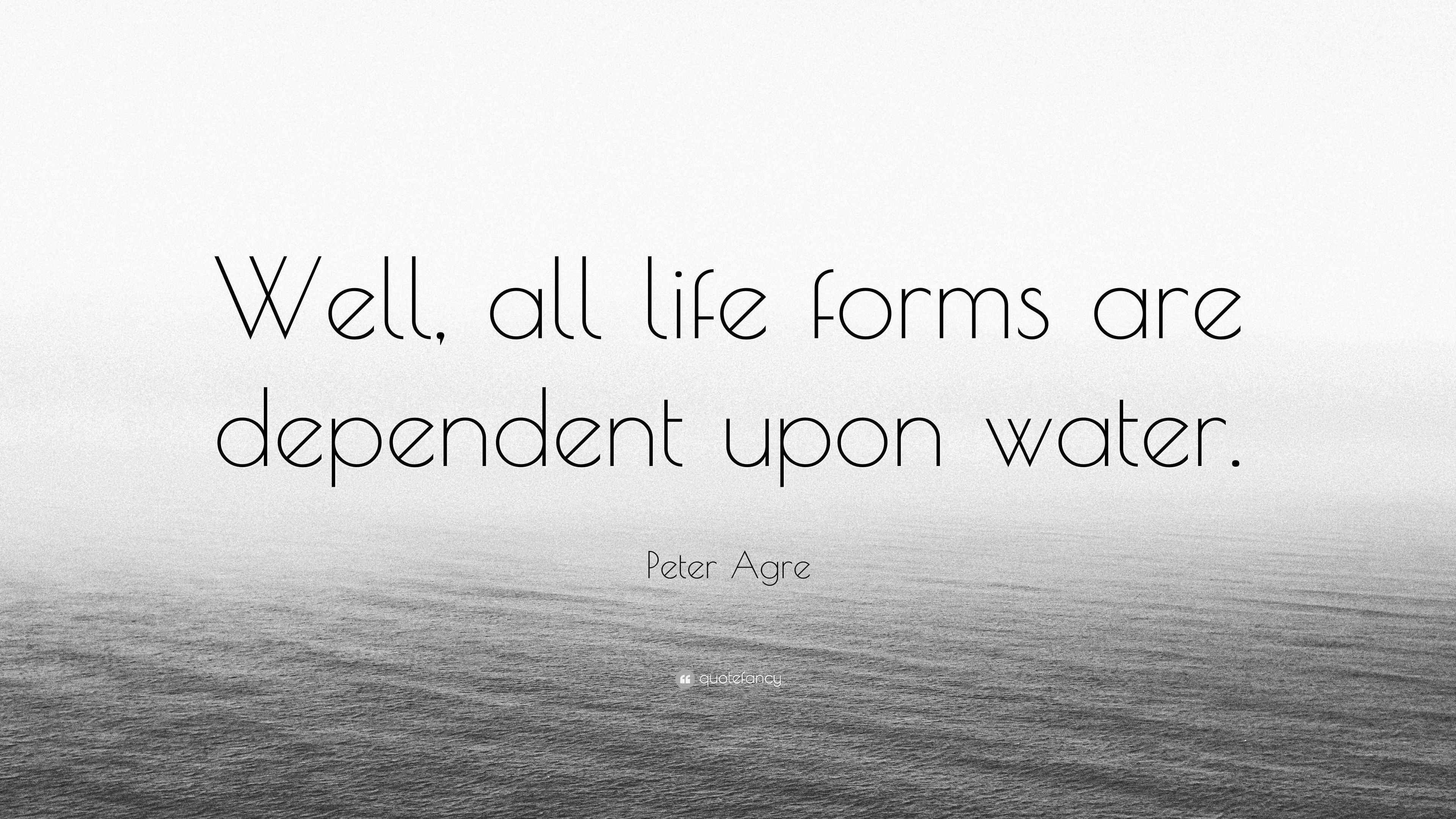 Peter Agre Quote: “Well, all life forms are dependent upon water.”