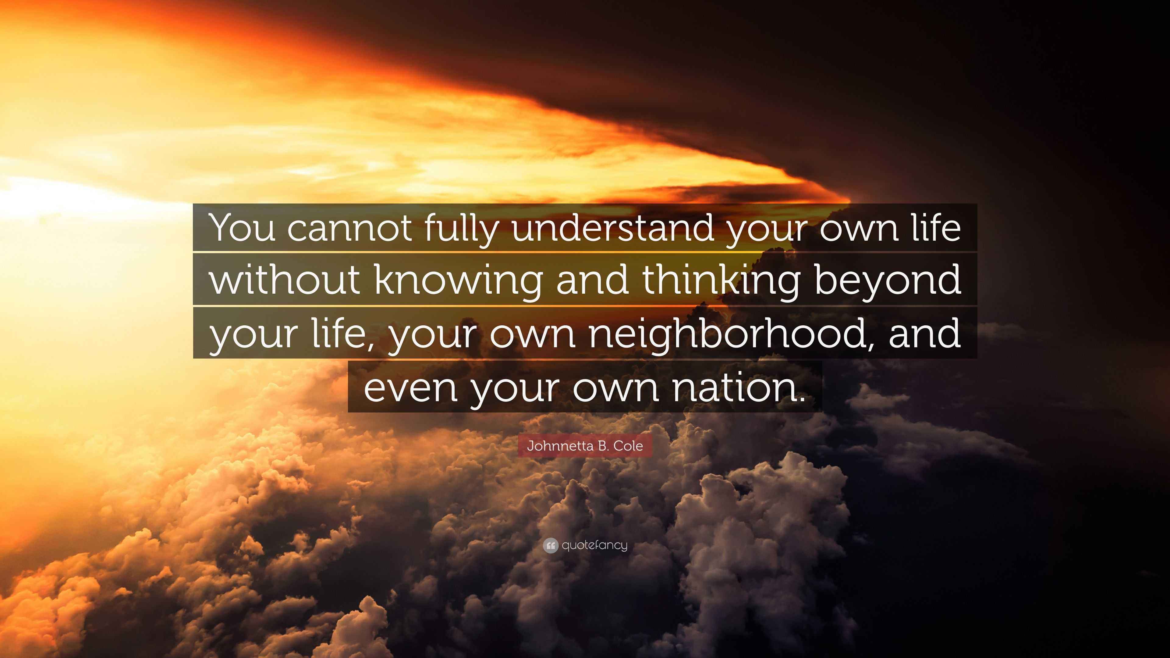 Johnnetta B. Cole Quote: “You cannot fully understand your own life ...