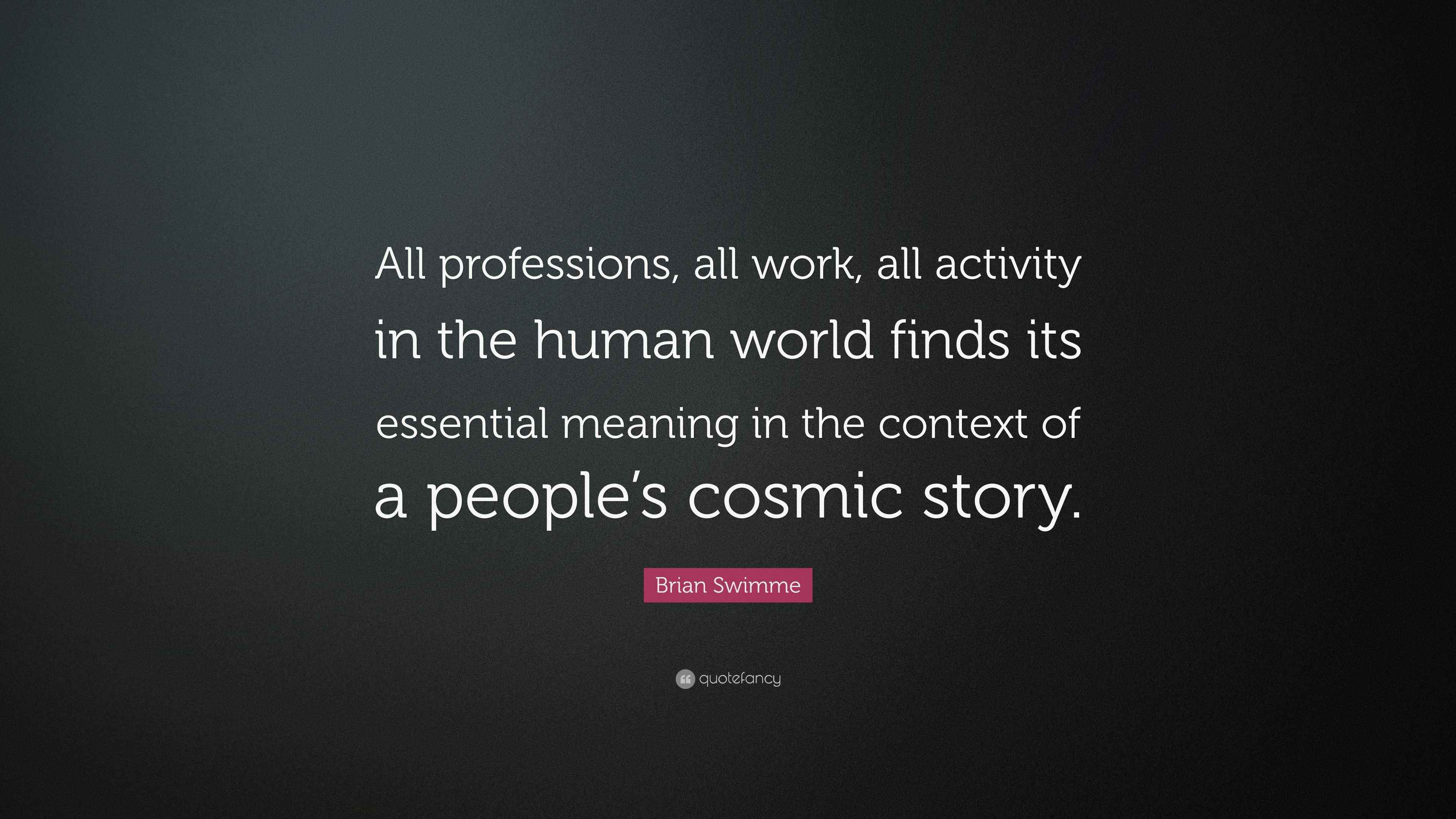 Brian Swimme Quote: “All professions, all work, all activity in the ...