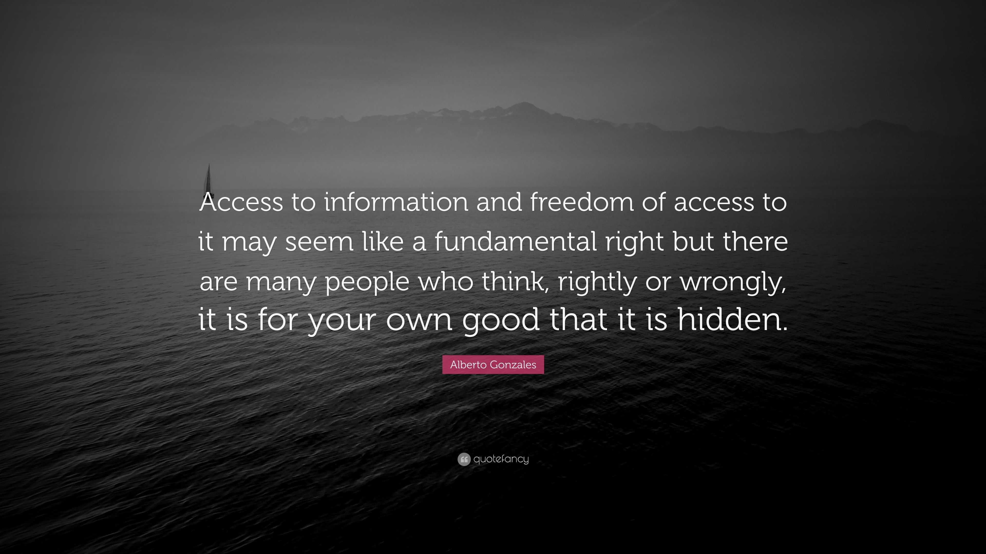 Alberto Gonzales Quote: “Access to information and freedom of access to ...