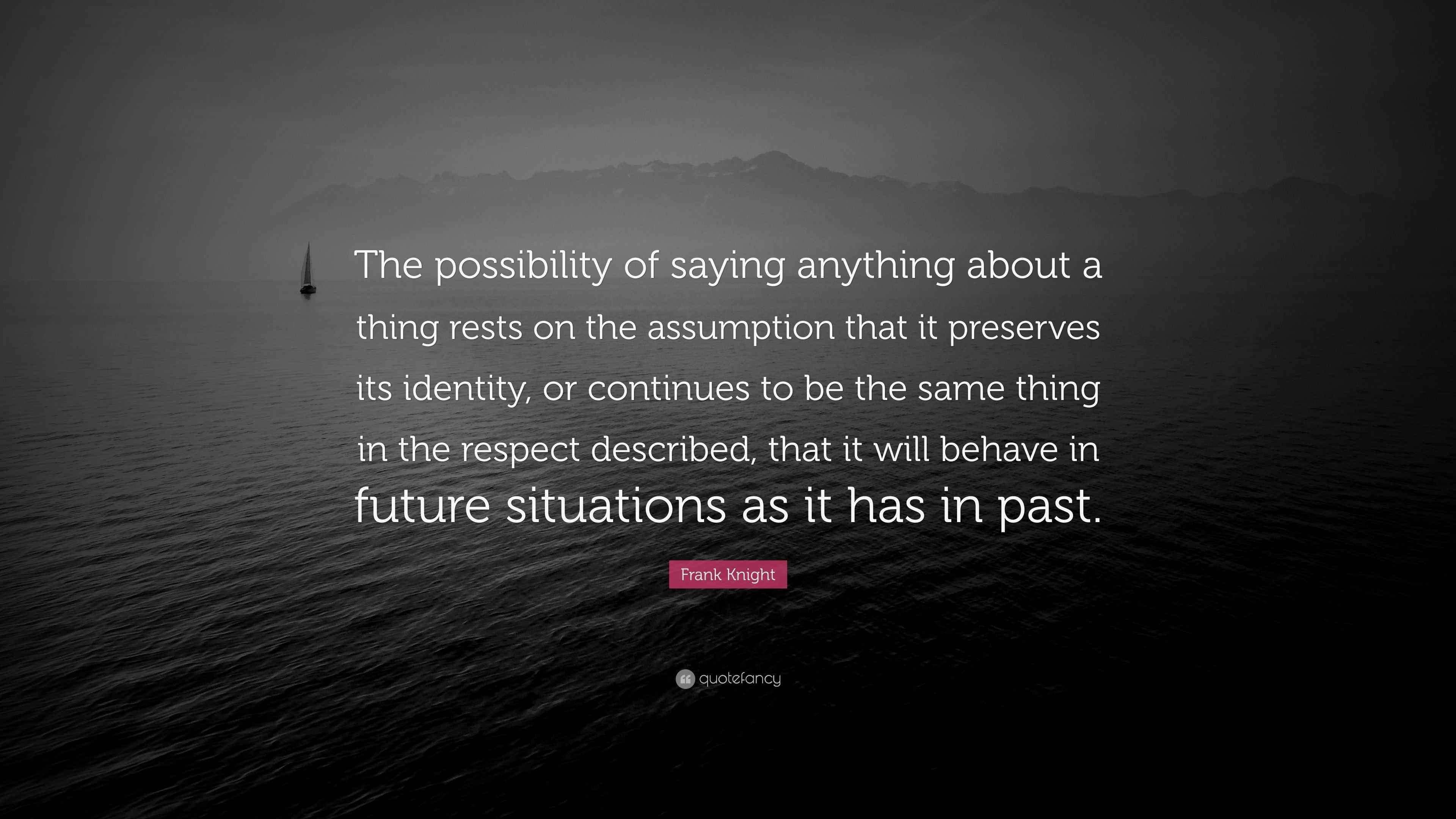 Frank Knight Quote: “The possibility of saying anything about a thing ...