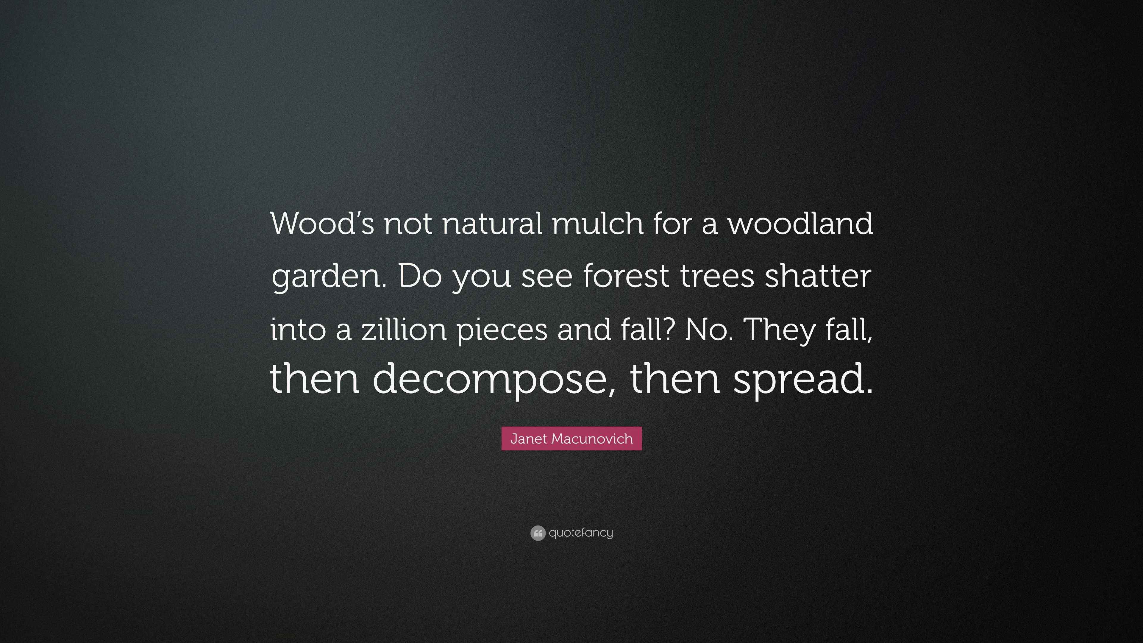 Janet Macunovich Quote: “Wood’s not natural mulch for a woodland garden ...