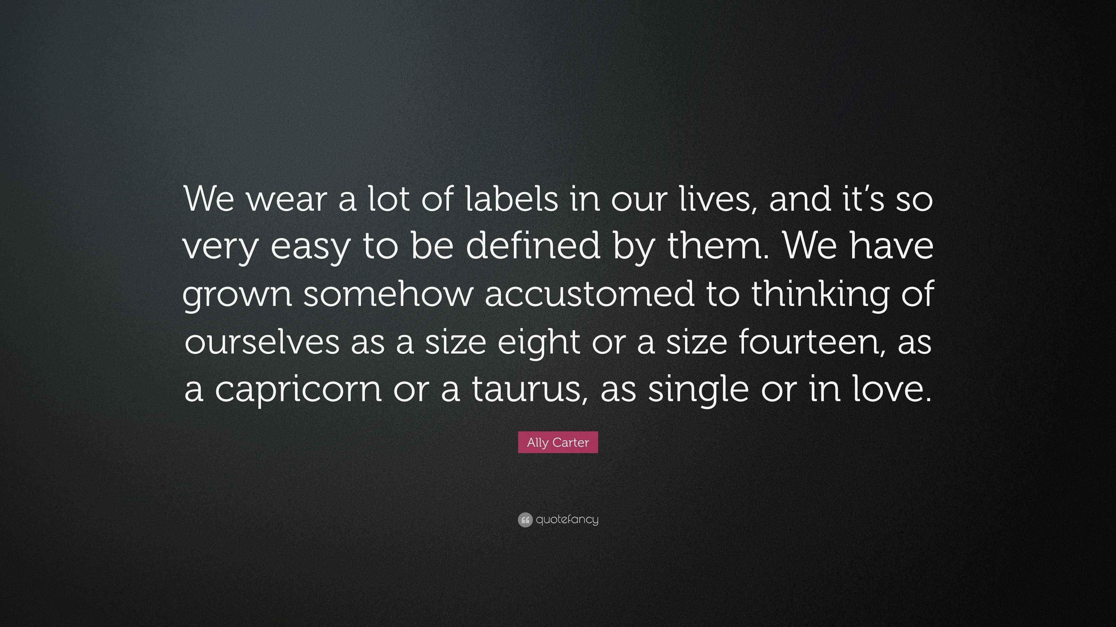 Ally Carter Quote: “We wear a lot of labels in our lives, and it’s so ...