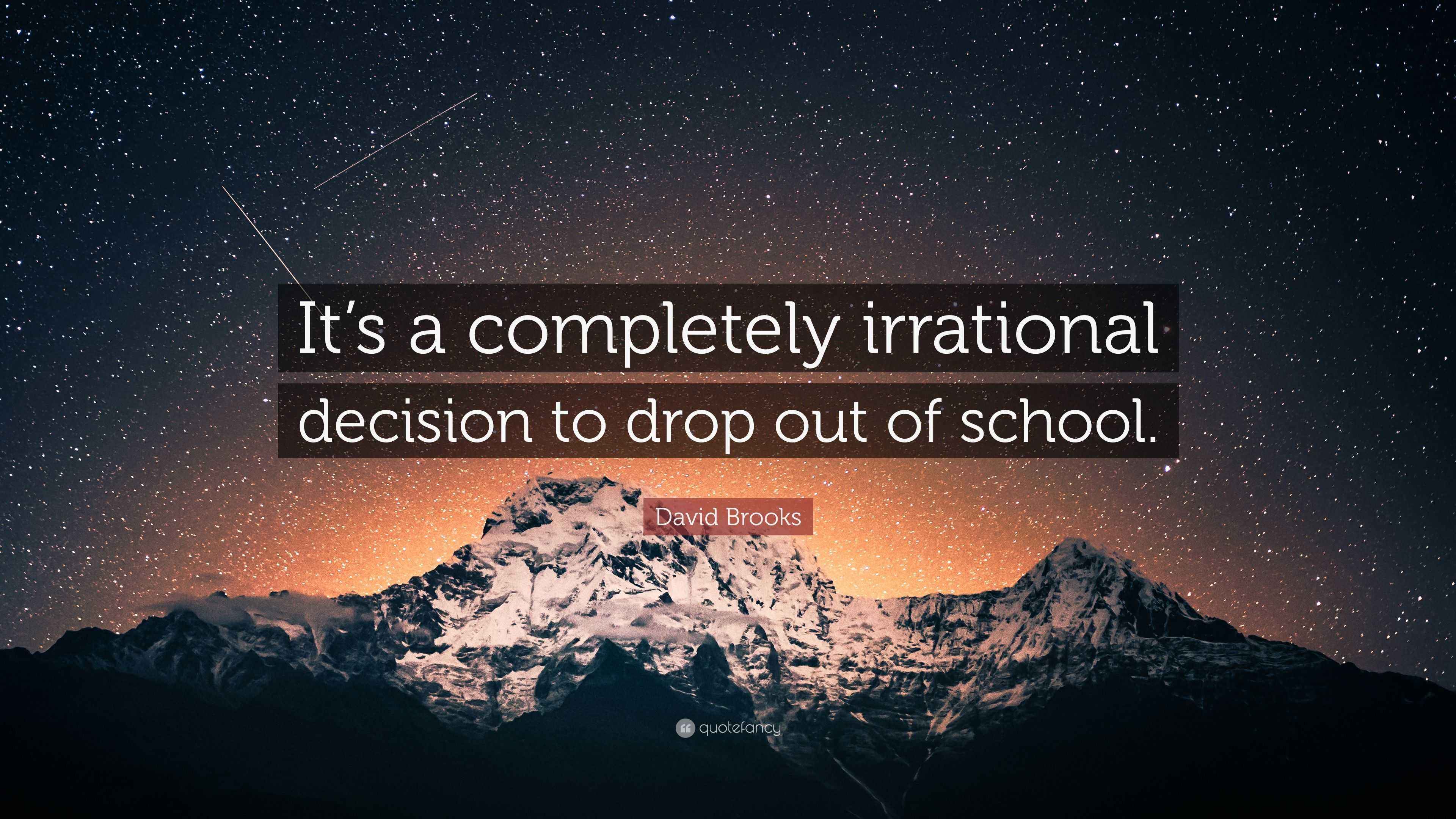 David Brooks Quote: “It’s a completely irrational decision to drop out ...