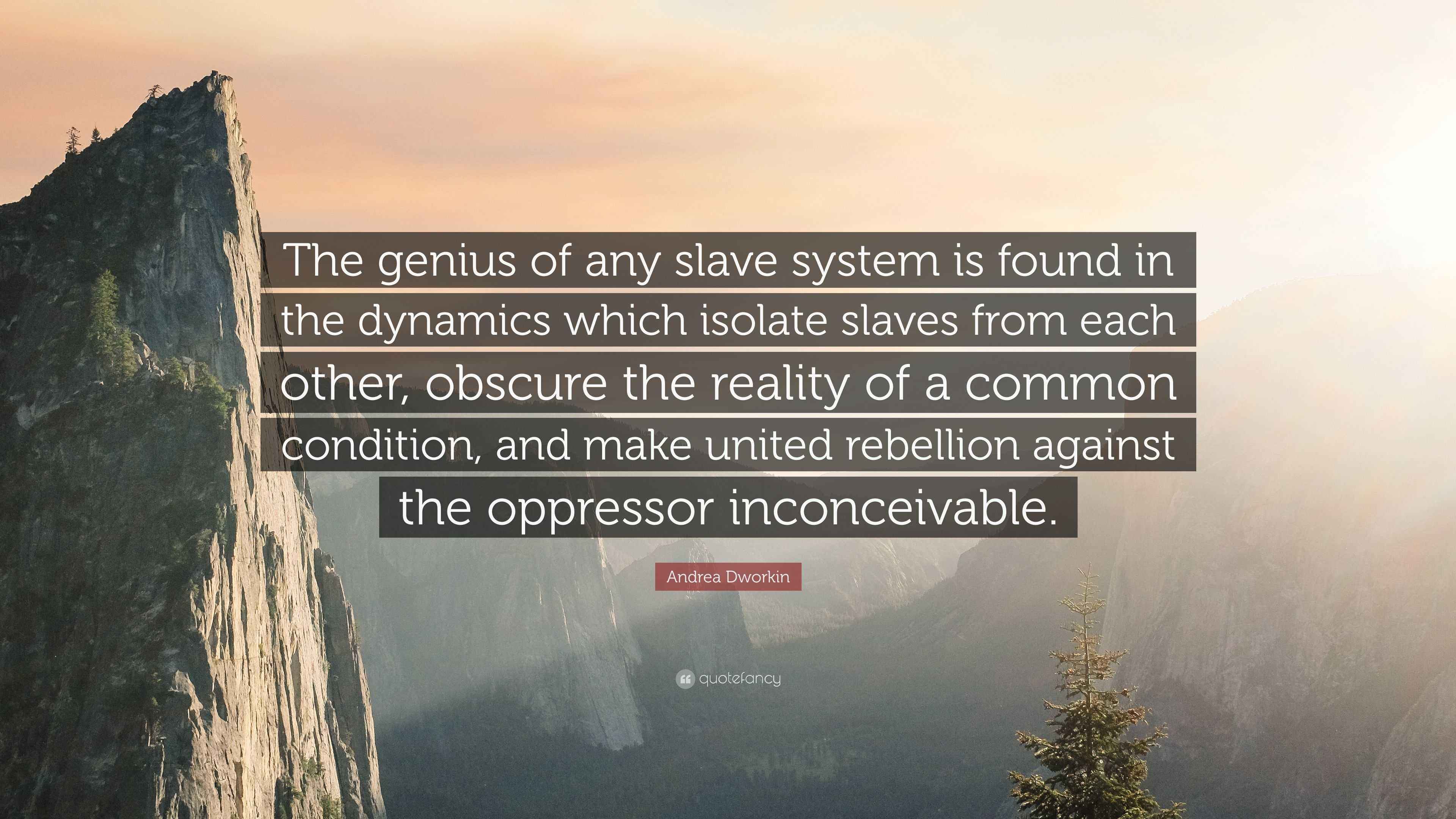 Andrea Dworkin Quote: “The genius of any slave system is found in the ...
