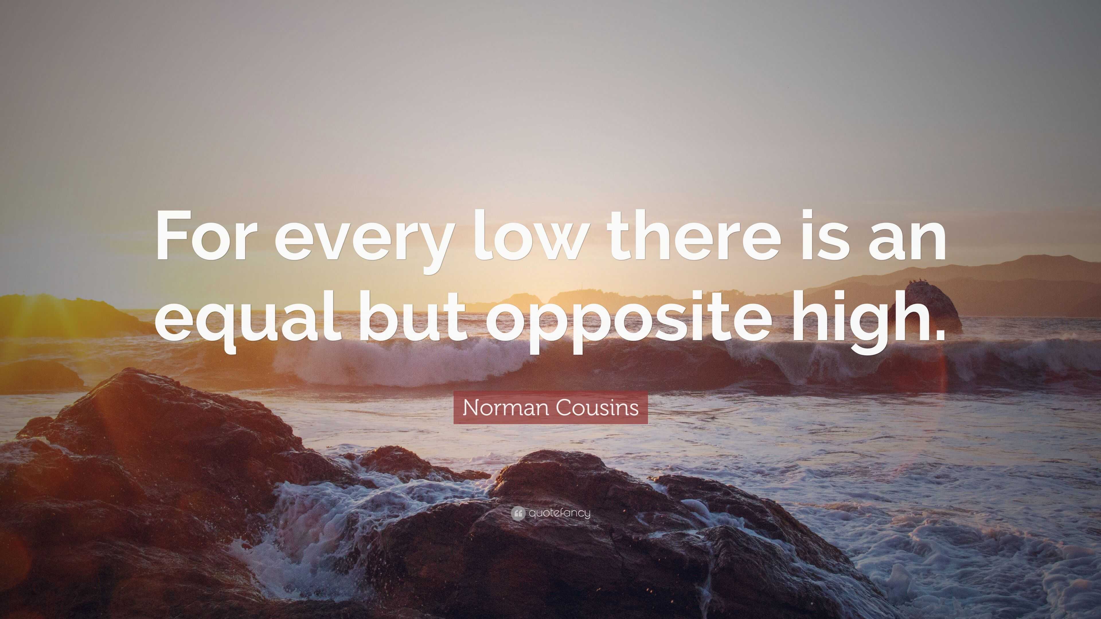 Norman Cousins Quote: “For every low there is an equal but opposite high.”