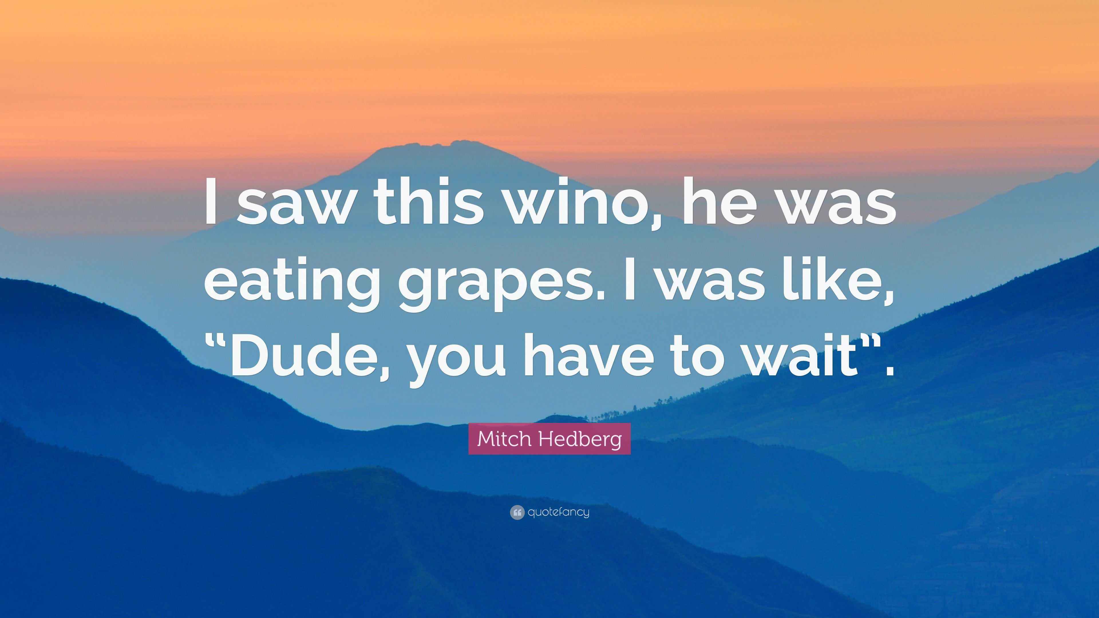 Mitch Hedberg Quote: “I saw this wino, he was eating grapes. I was like ...