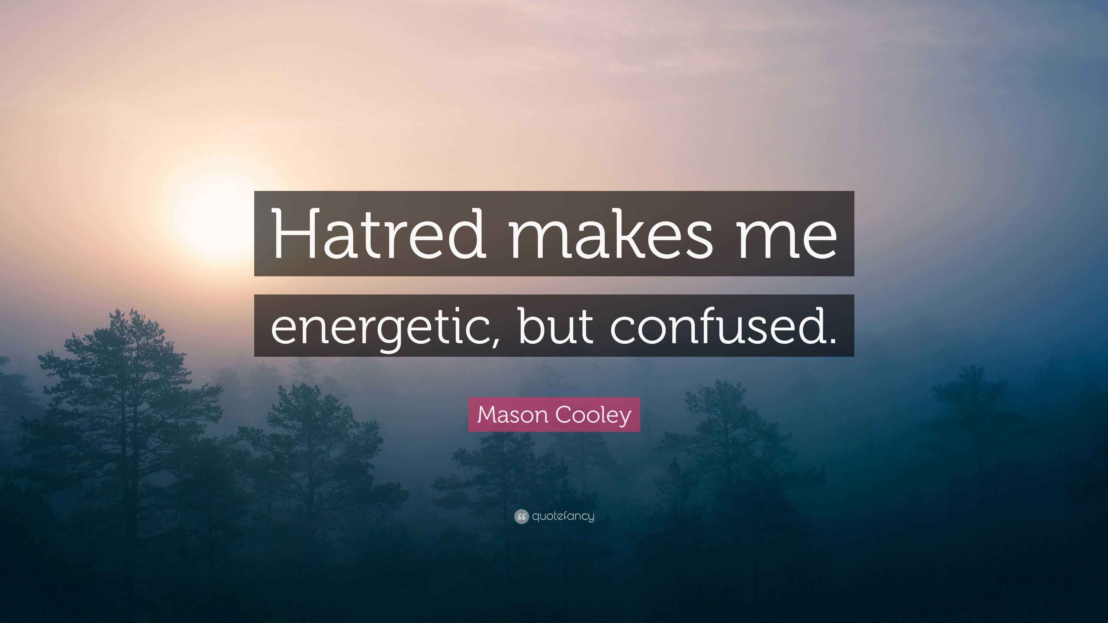 Mason Cooley Quote: “Hatred makes me energetic, but confused.”