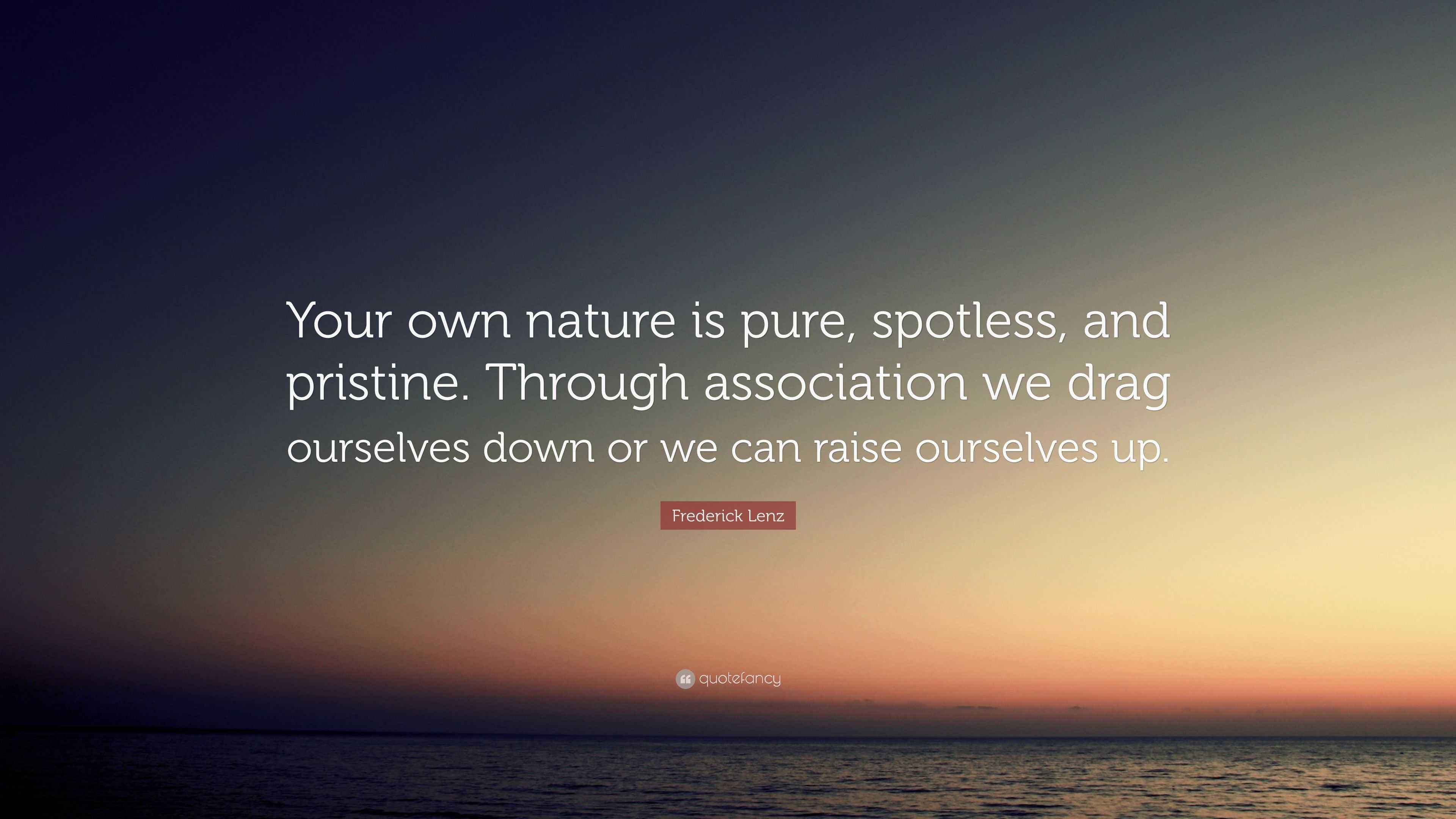 Frederick Lenz Quote: “Your own nature is pure, spotless, and pristine ...