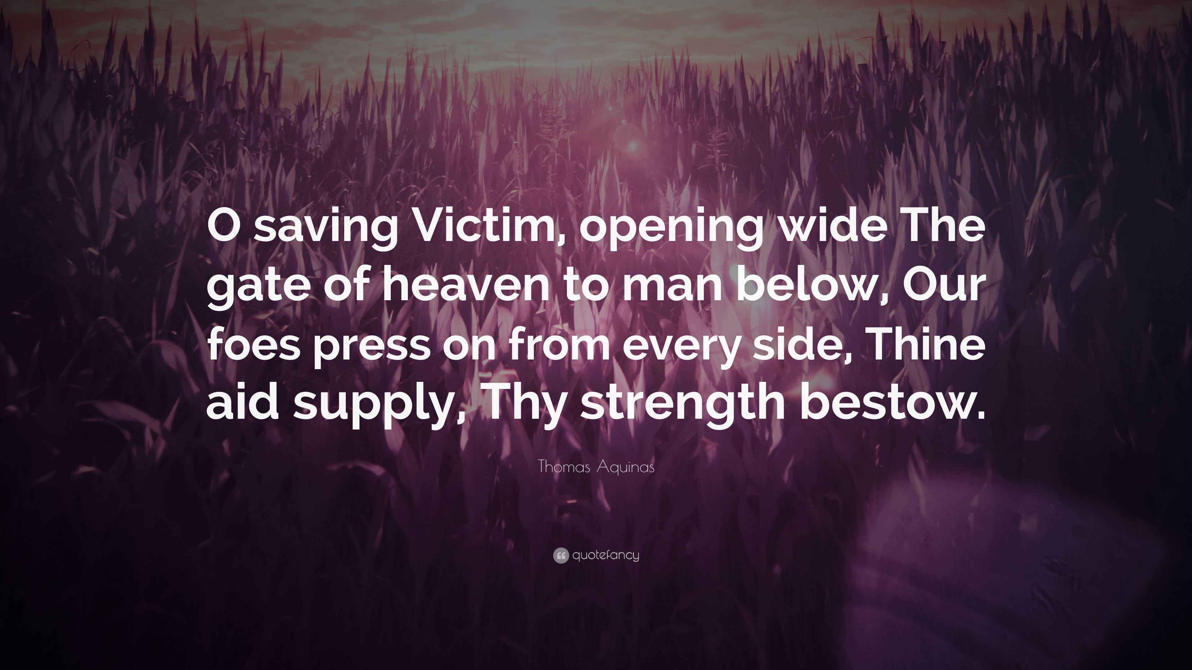Thomas Aquinas Quote: “O saving Victim, opening wide The gate of heaven ...