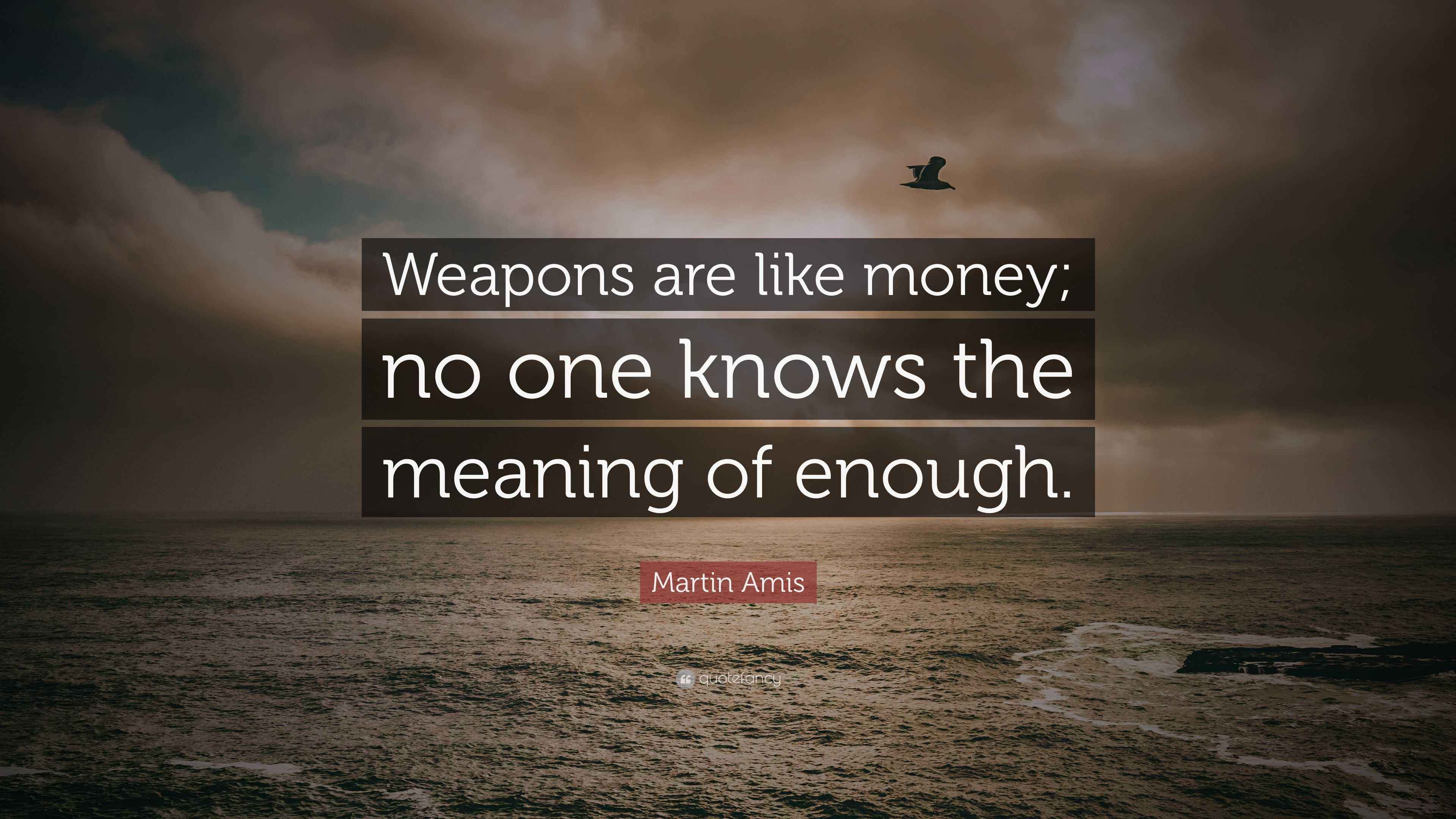 Martin Amis Quote: “Weapons are like money; no one knows the meaning of ...