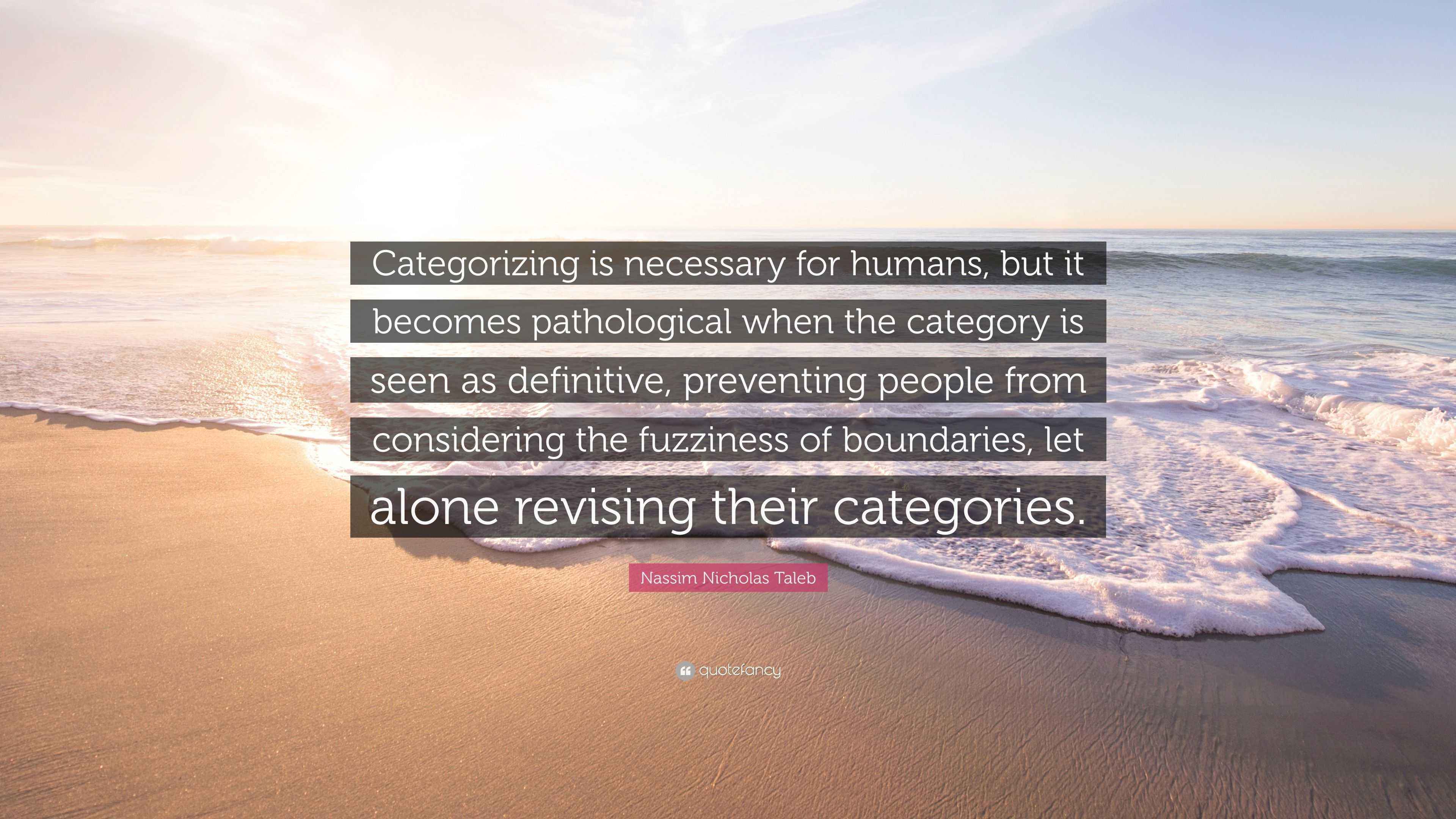 Nassim Nicholas Taleb Quote: “Categorizing is necessary for humans, but ...