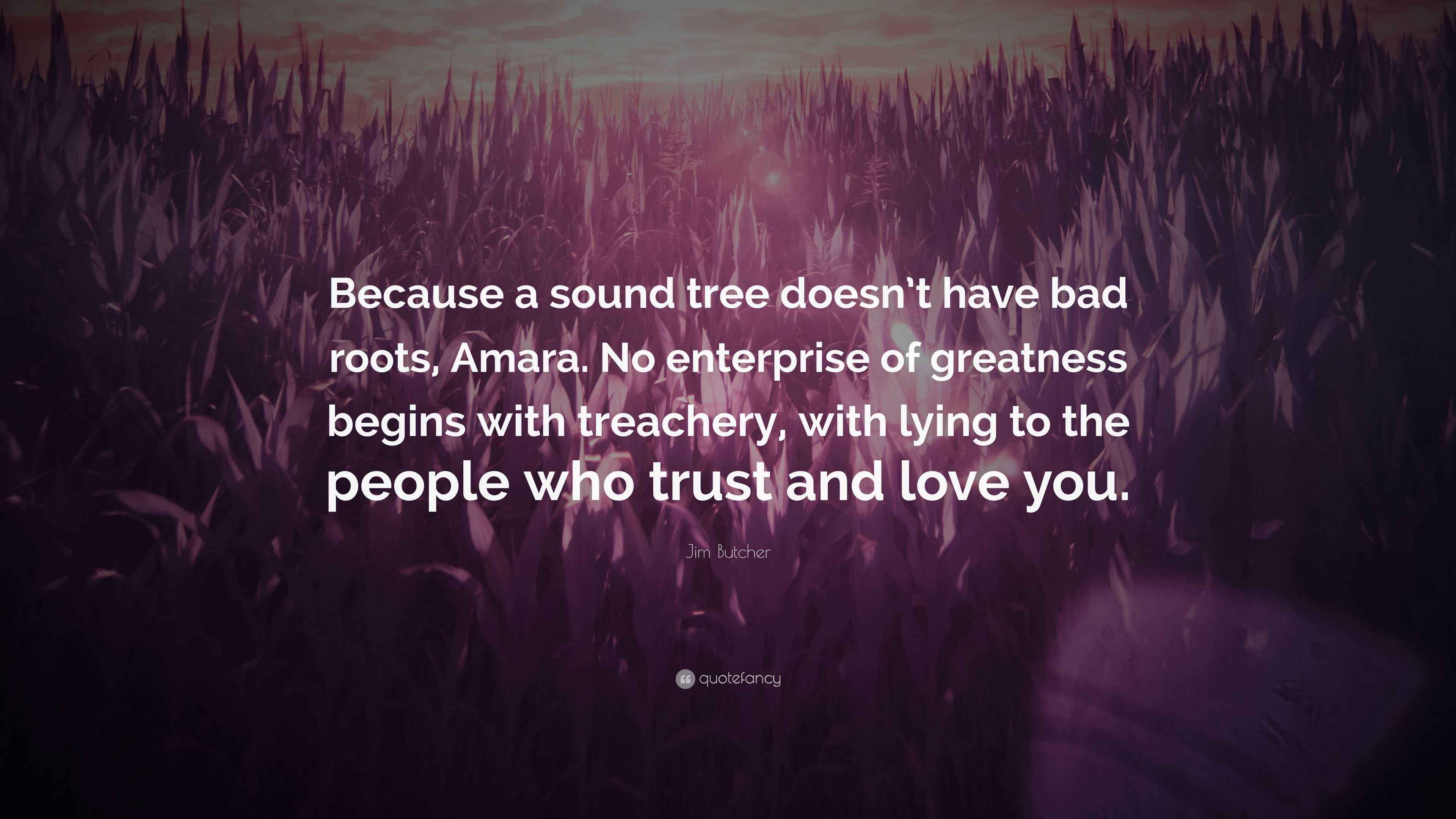 Jim Butcher Quote: “Because a sound tree doesn’t have bad roots, Amara ...