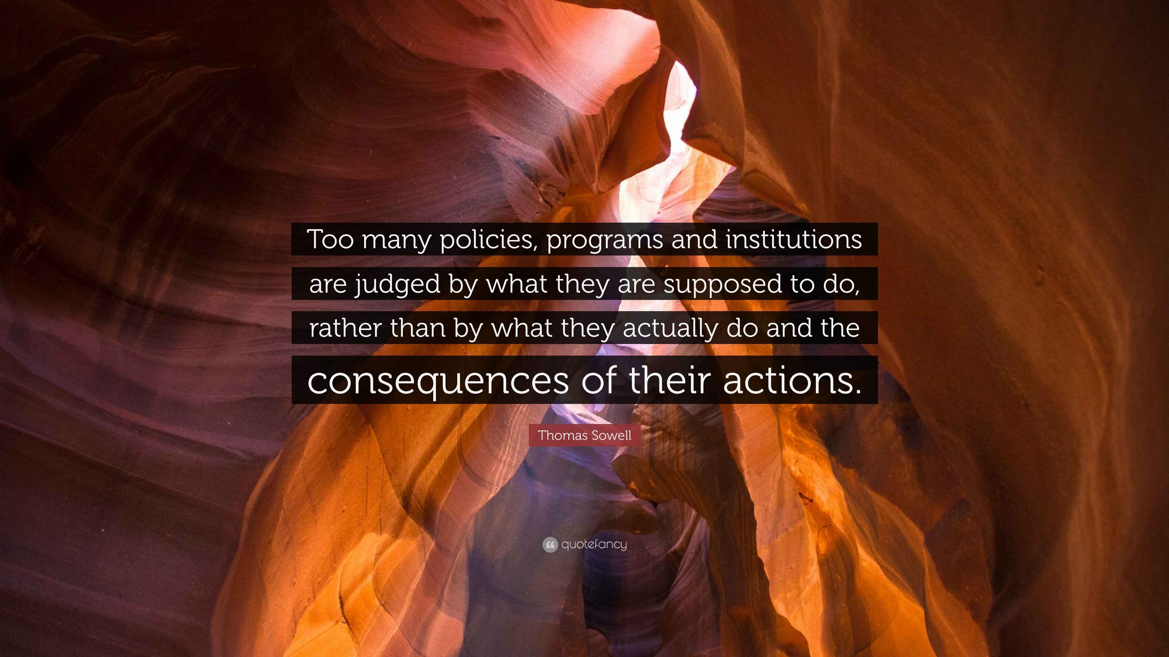 Thomas Sowell Quote: “Too many policies, programs and institutions are ...