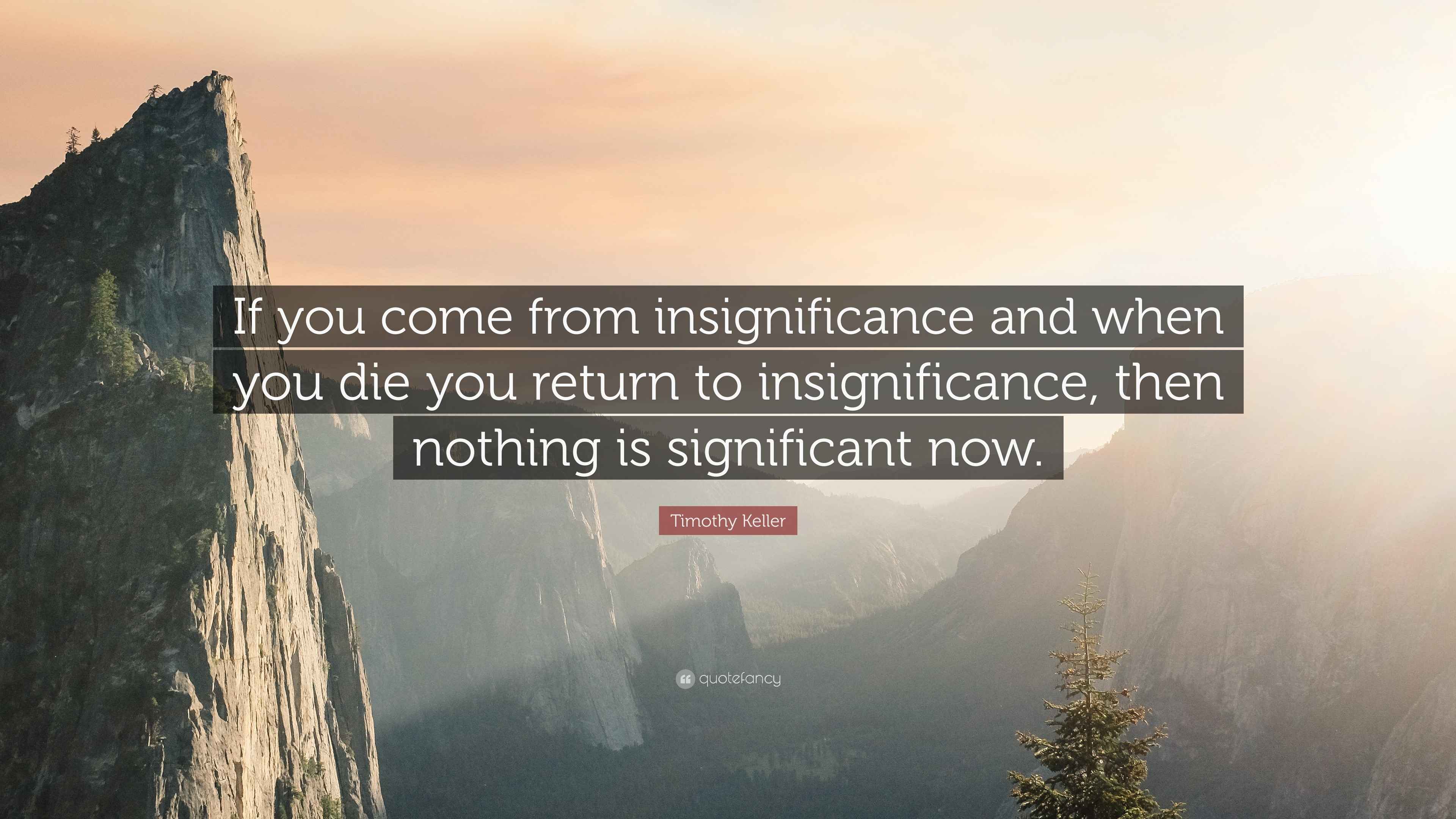 Timothy Keller Quote: “If you come from insignificance and when you die ...
